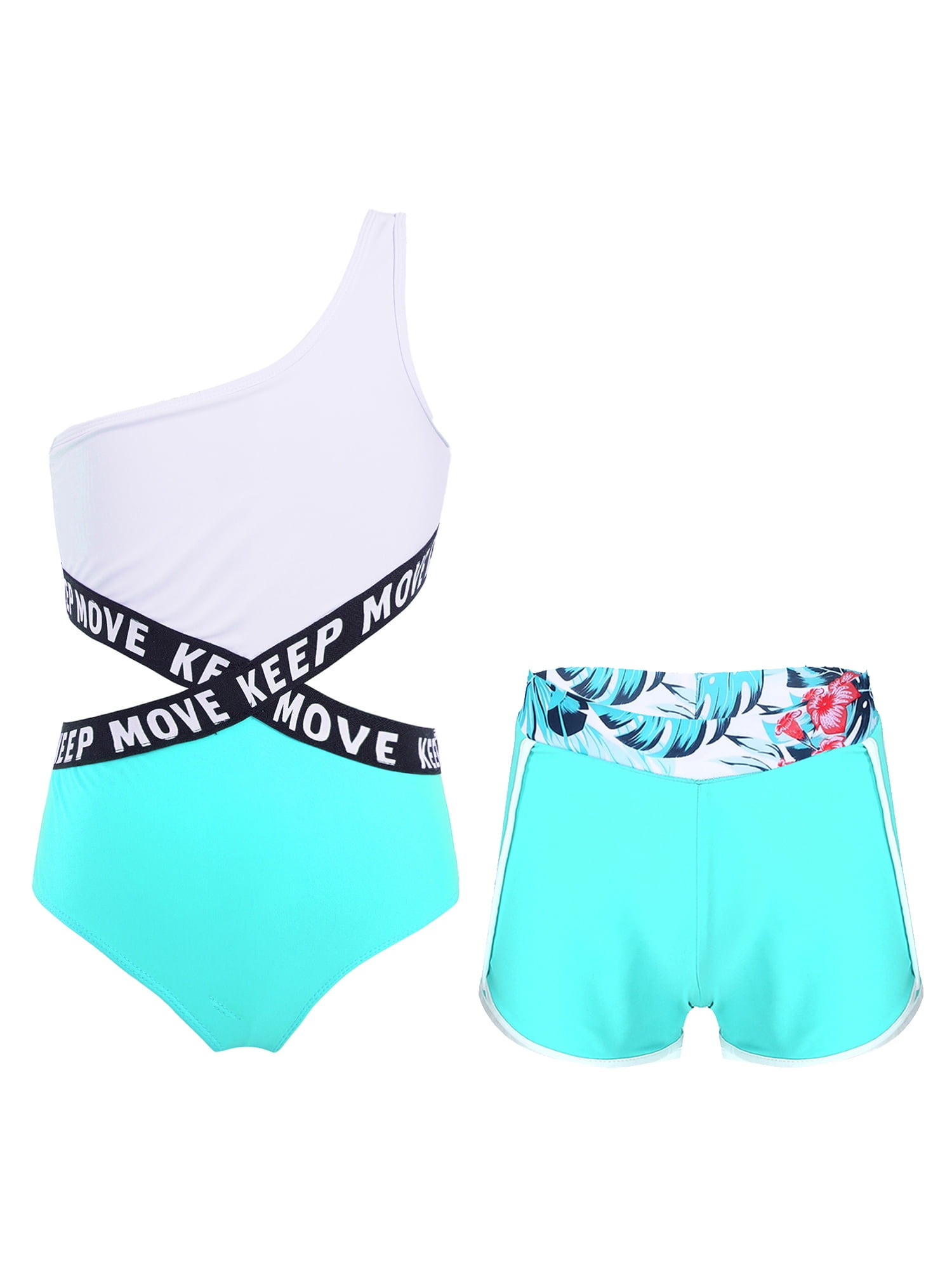 Alvivi Girl's Bikini Set Two Piece One Shoulder Swimsuits with Shorts ...