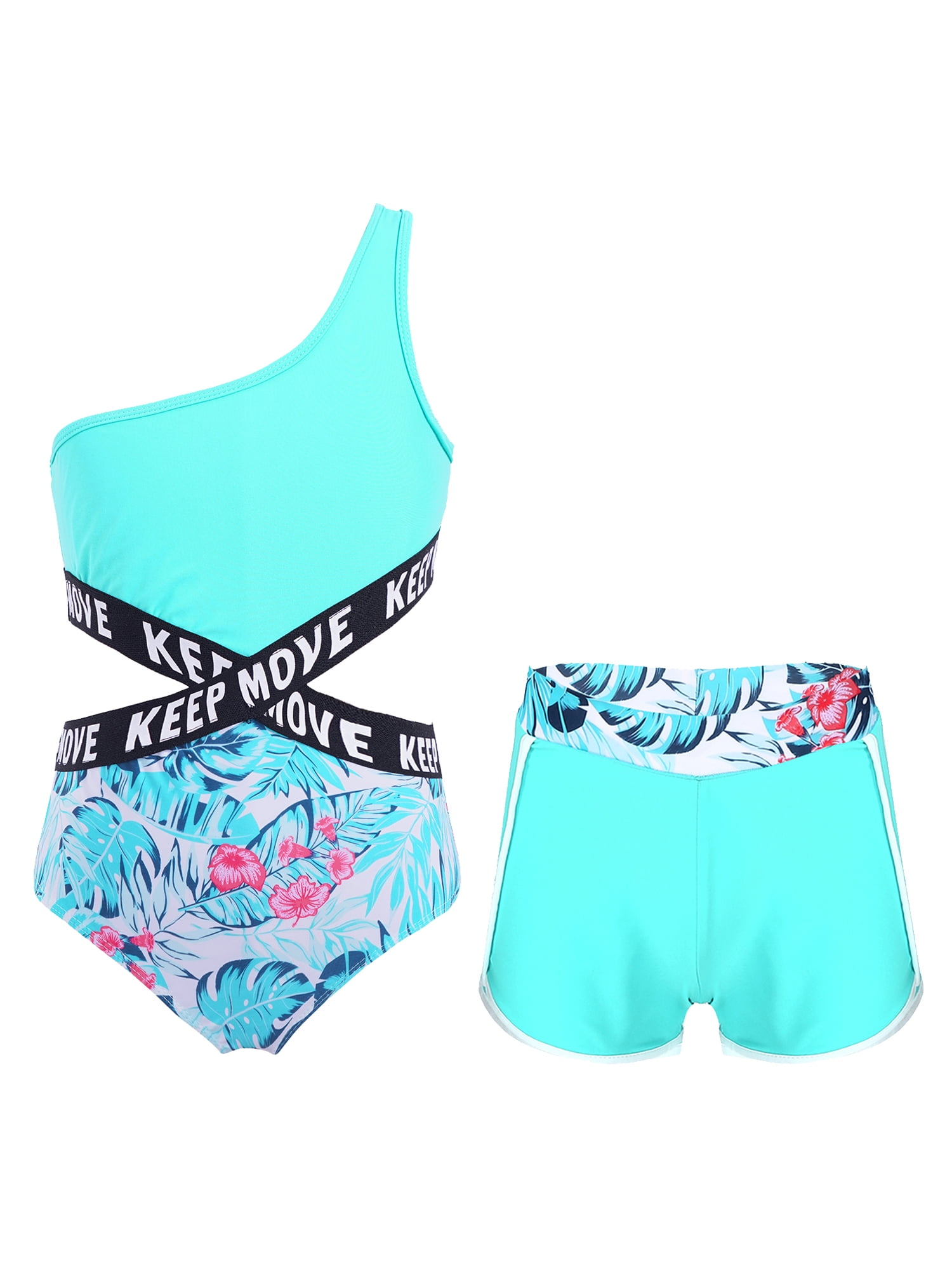 Alvivi Girl's Bikini Set Two Piece One Shoulder Swimsuits with Shorts ...