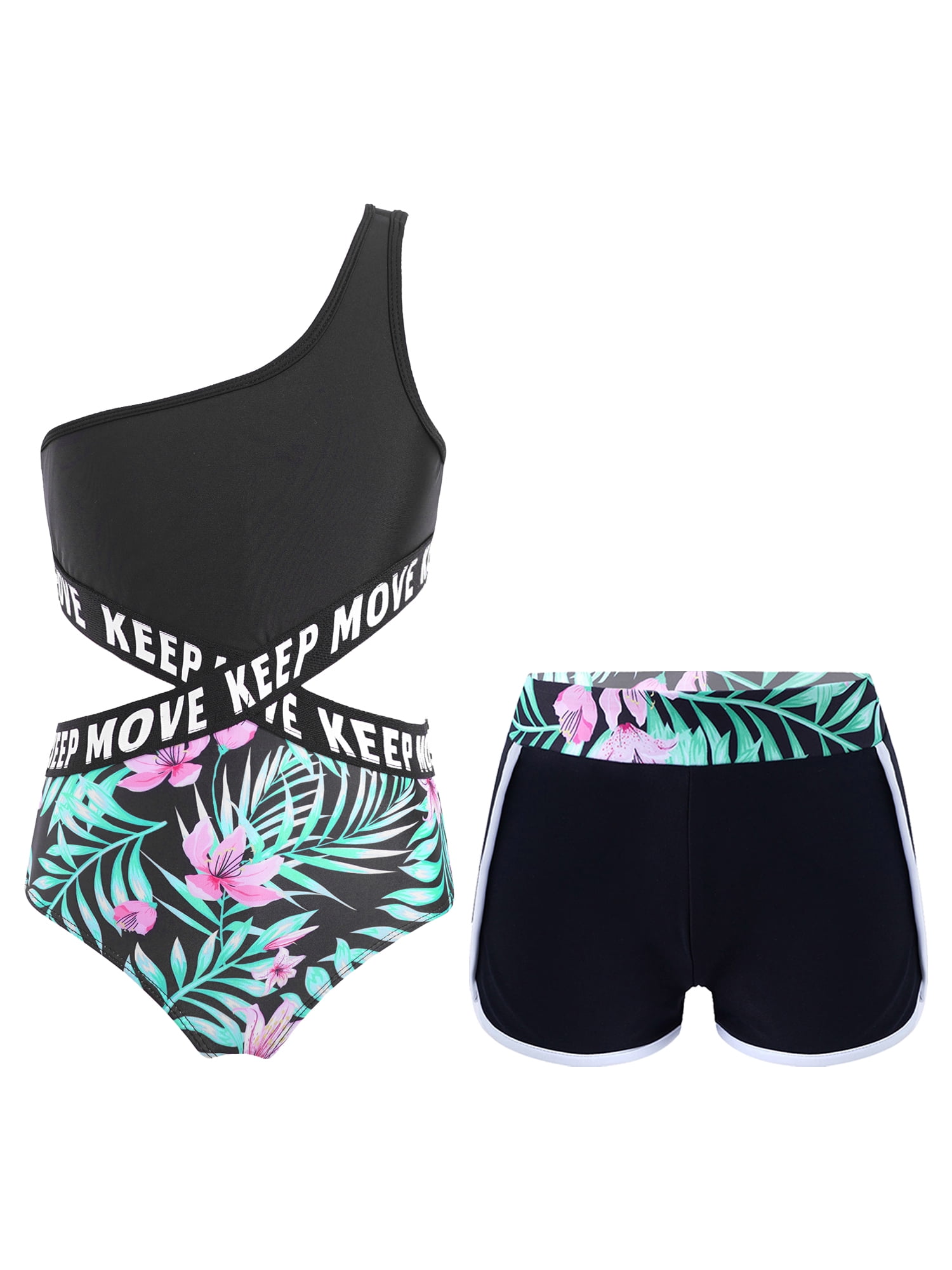 Alvivi Girl's Bikini Set Two Piece One Shoulder Swimsuits with Shorts ...