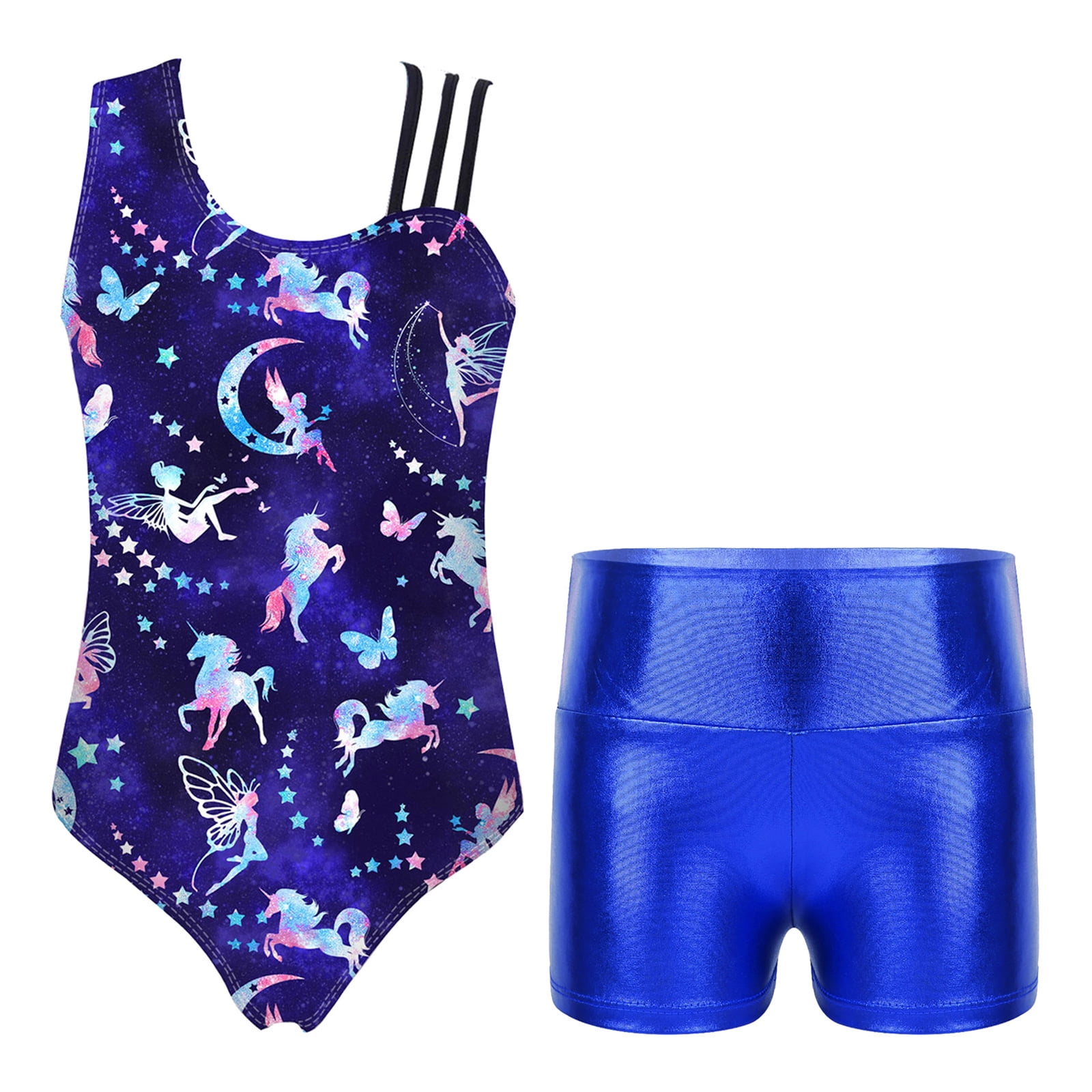 Alvivi Girls 2 Piece Gymnastic Leotards Pattern Printed Leotard Straps ...