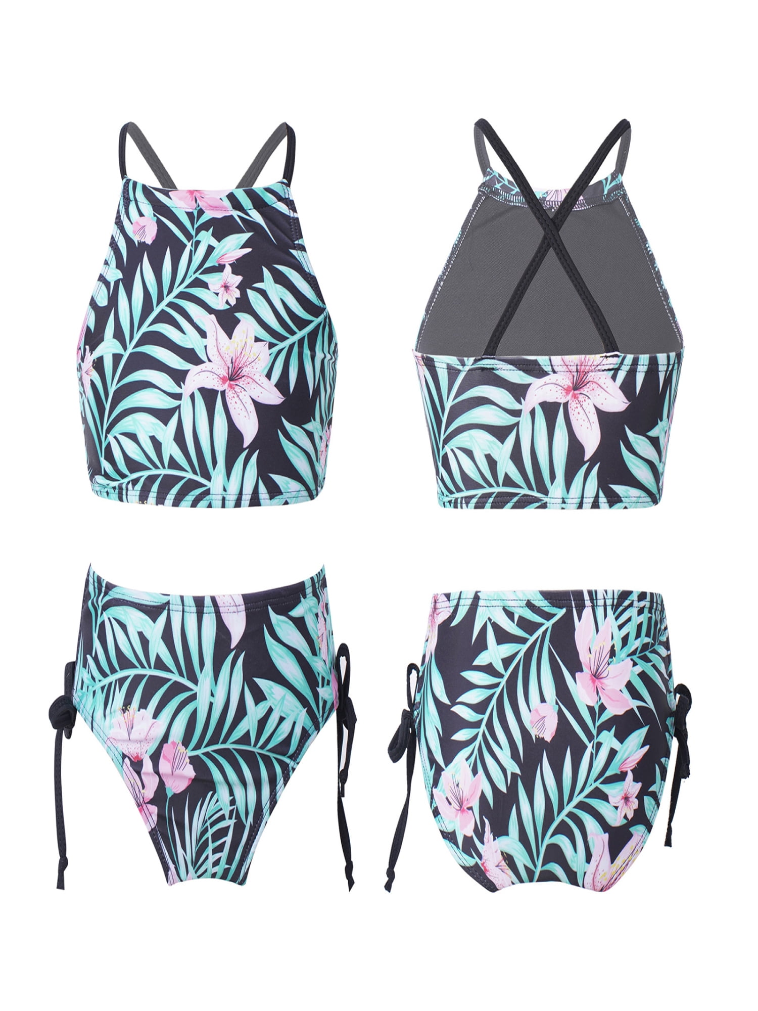 Alvivi Girls 2-Piece Halter Tankini Swimsuit Hawaiian Bathing Suit Top ...