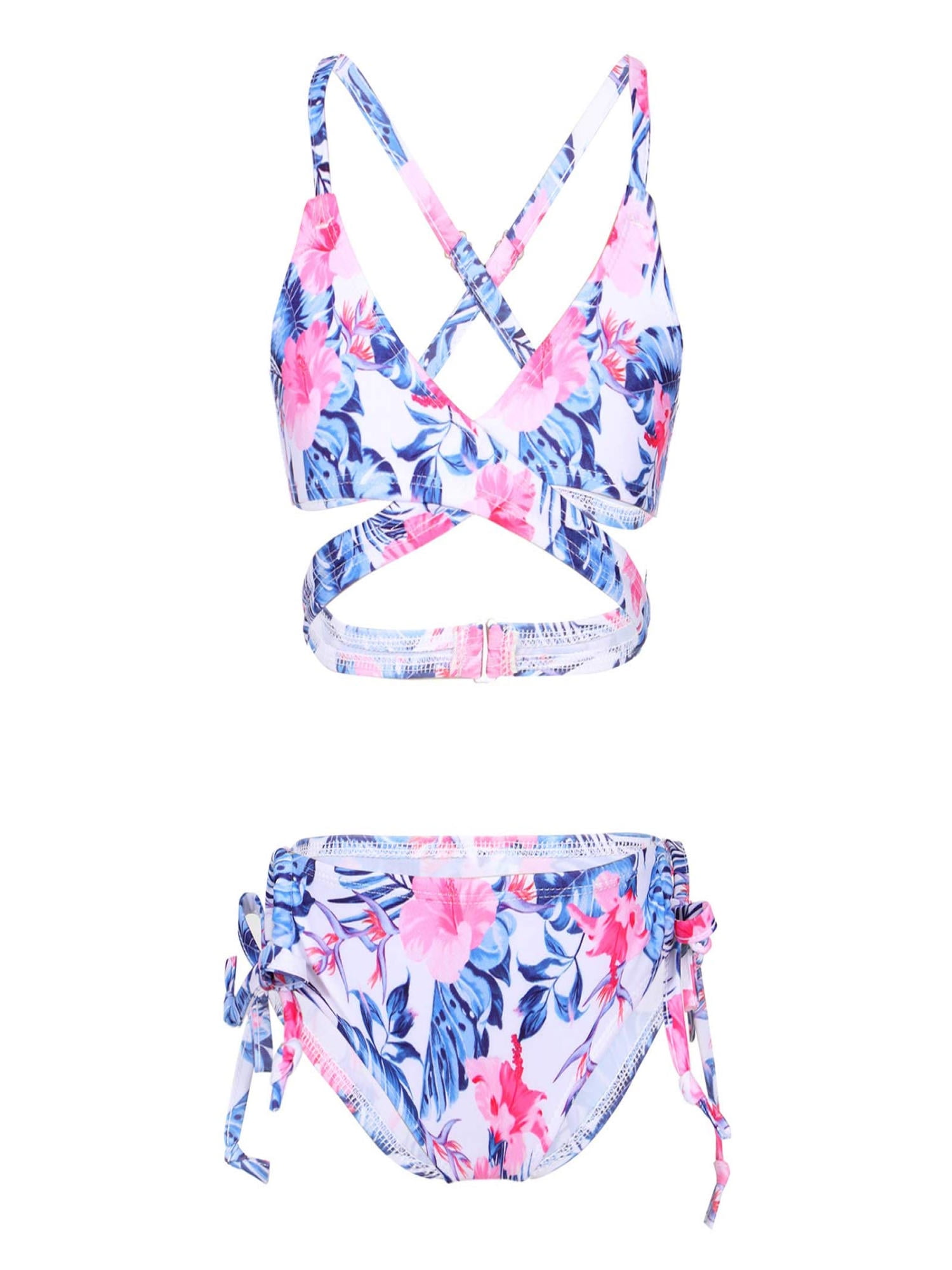 Alvivi Girls 2 Pieces Bathing Suit Floral Print Tankini Sets Bikini Bra Briefs Swimsuit 4 16