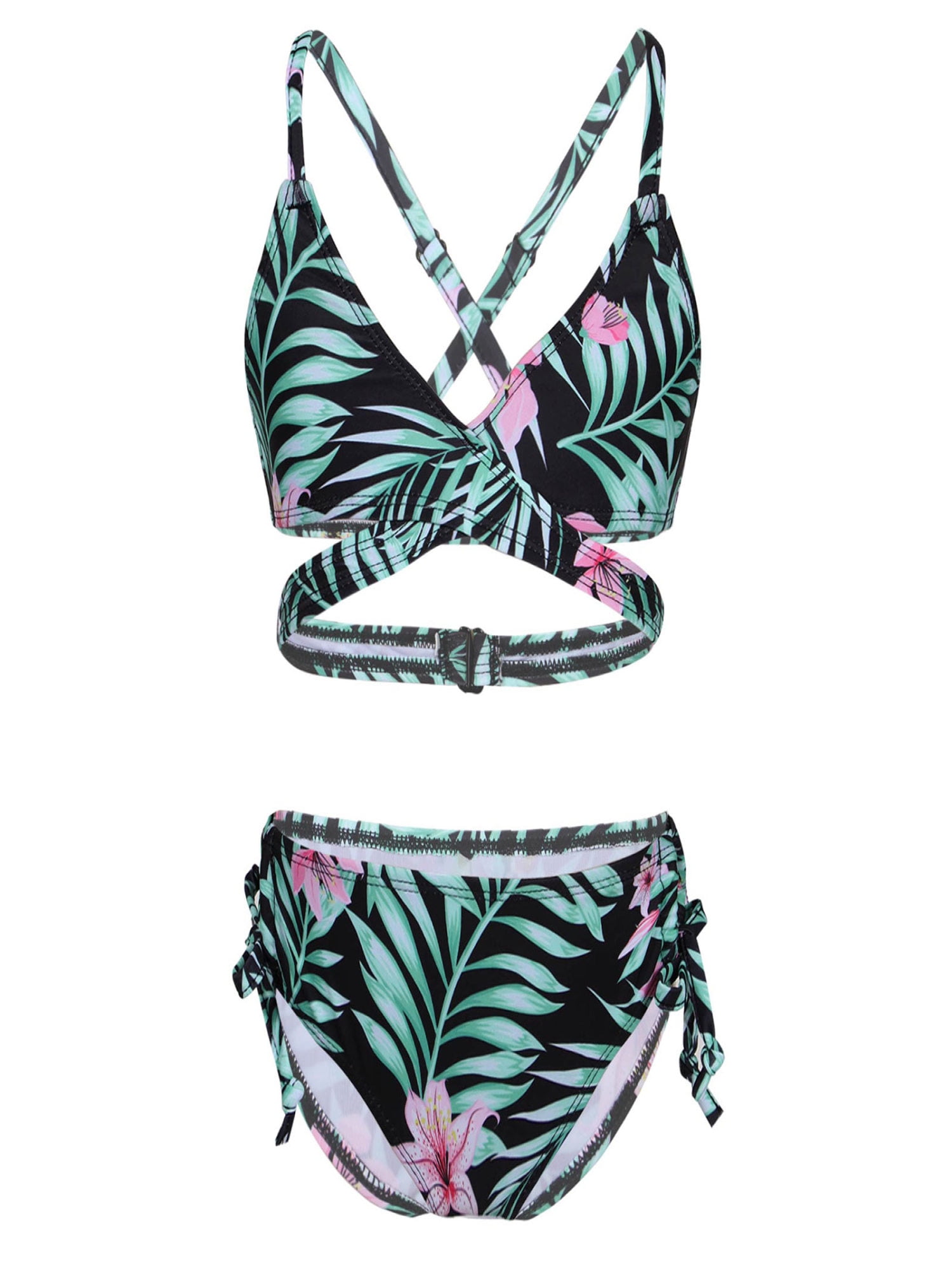Alvivi Girls 2 Pieces Bathing Suit Floral Print Tankini Sets Bikini Bra Briefs Swimsuit 4 16