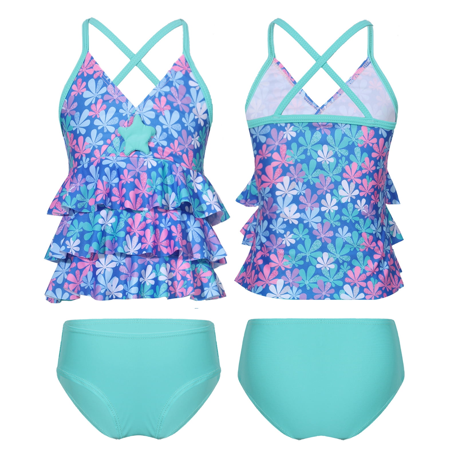 Alvivi Girls 2PCS Tankini Mermaid Swimwear Scales Printed Swimsuit ...