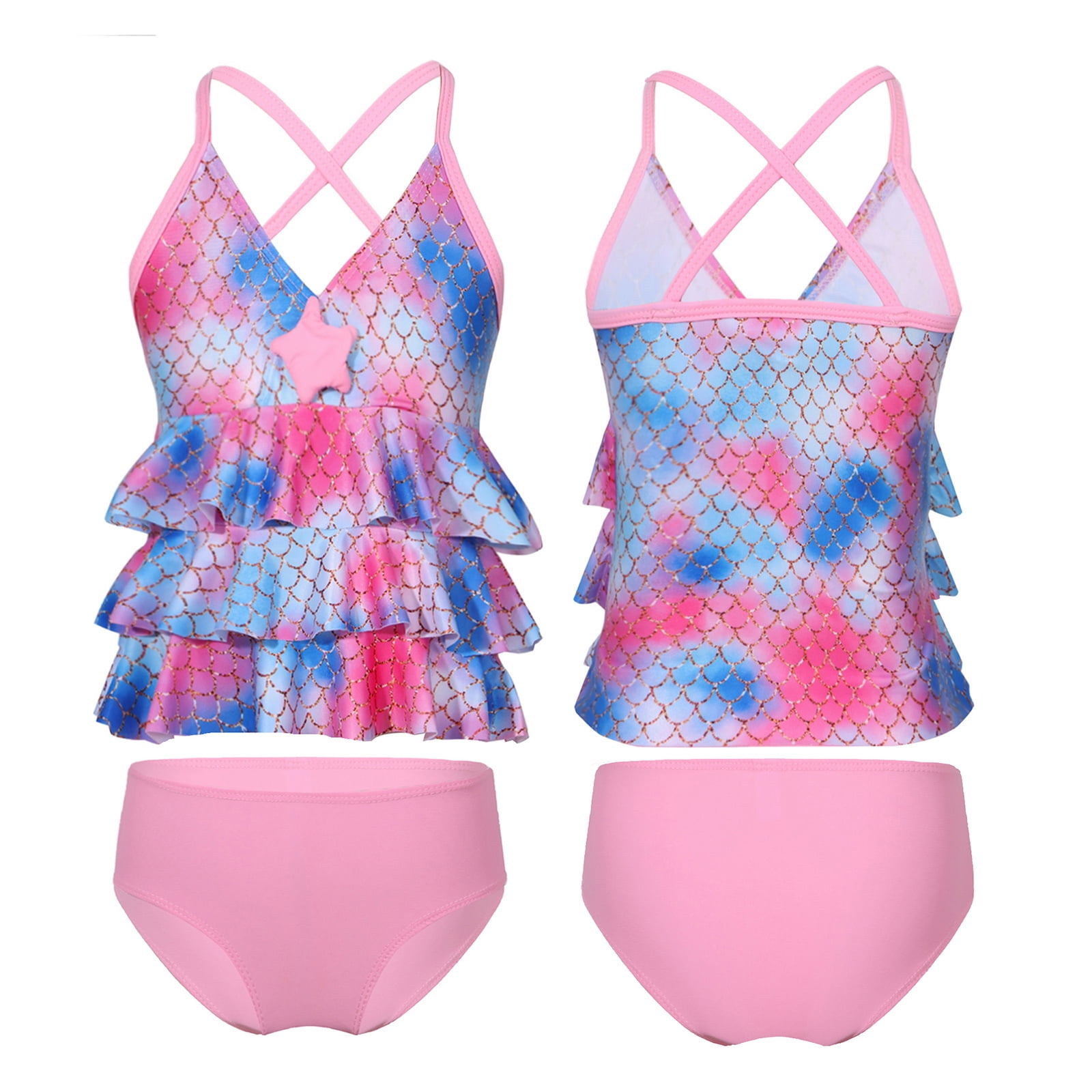 Alvivi Girls 2PCS Tankini Mermaid Swimwear Scales Printed Swimsuit ...