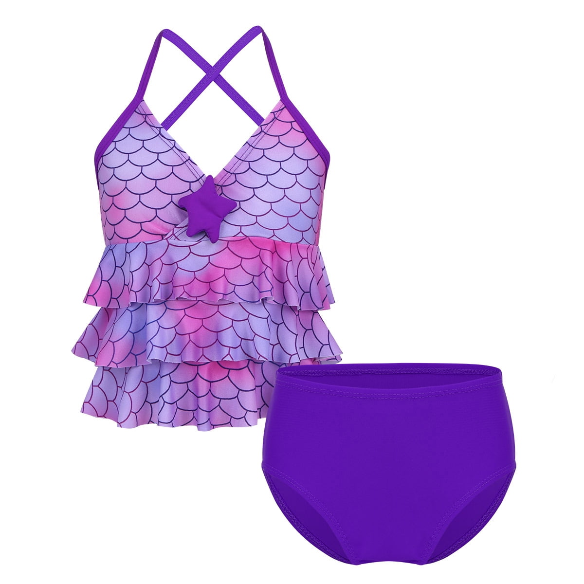Alvivi Girls 2PCS Tankini Mermaid Swimwear Scales Printed Swimsuit ...
