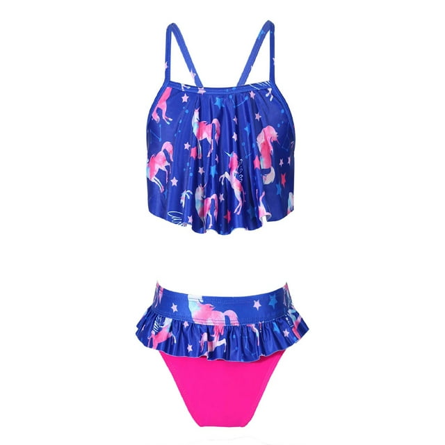 Alvivi Girls 2Pcs Bikini Suit Ruffle Hem Tube Top Bottom Swimwear Set 2 ...