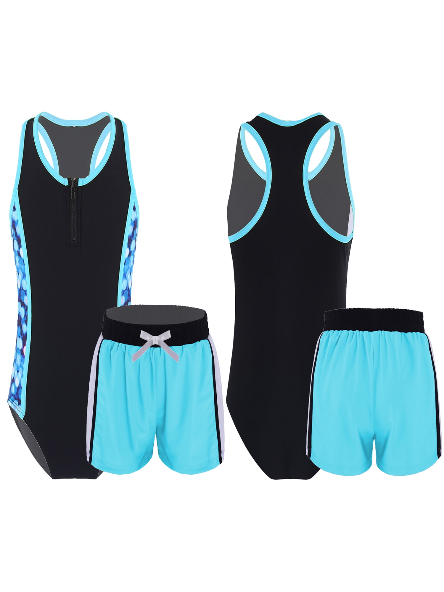 Alvivi Girls 2Pcs Swimwear One-piece Racer Back Jumpsuit Top Boyshorts ...
