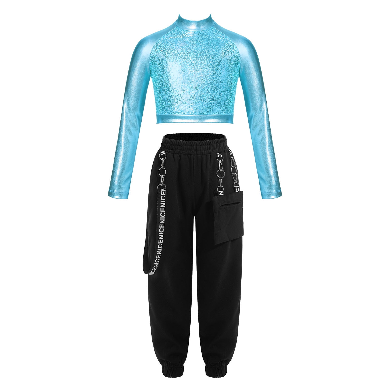 Alvivi Girls 2pcs Sparkle Jazz Hip Hop Dance Outfit Long Sleeve Crop ...