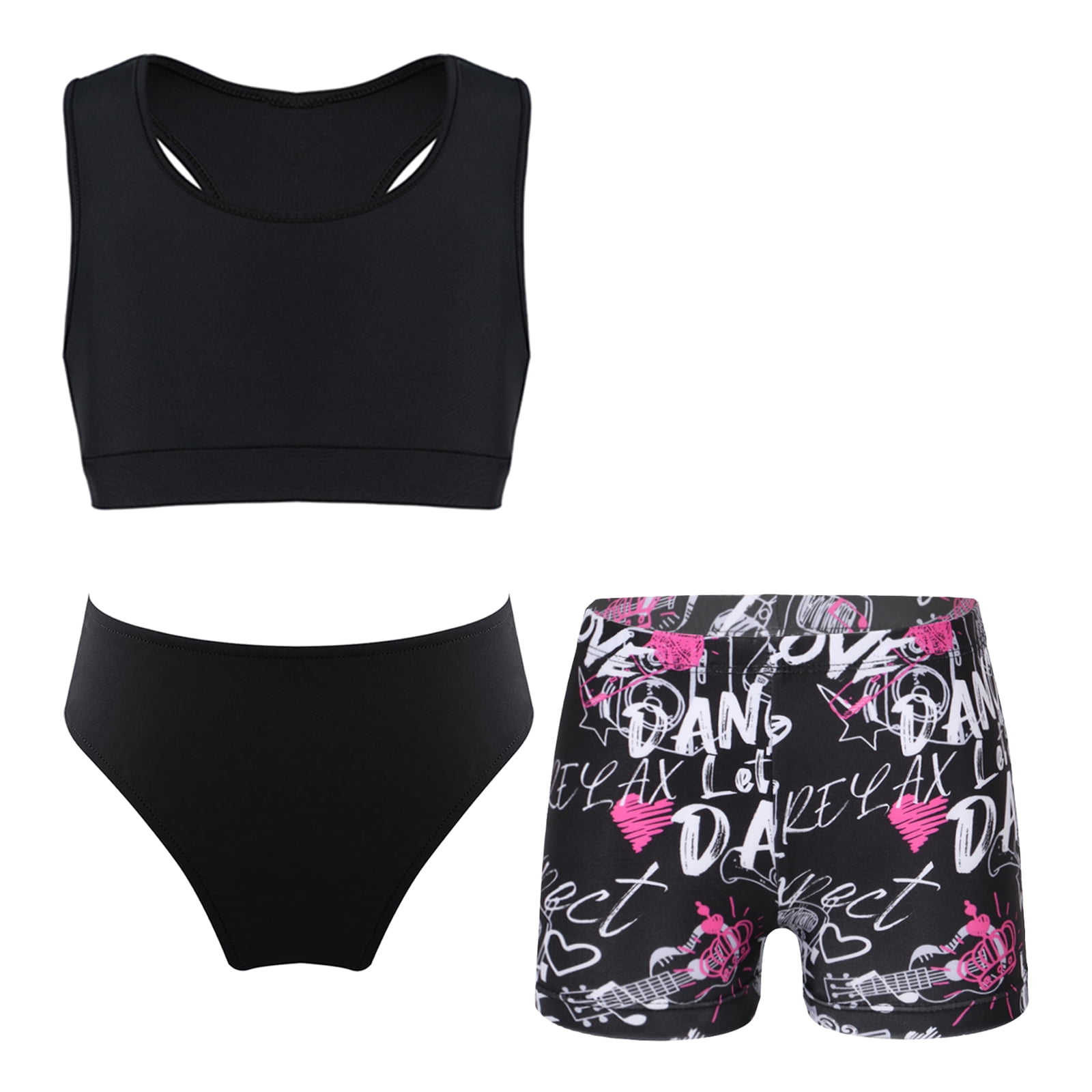 Alvivi Girls 3 Piece Swimsuits Sport Crop Top Bottoms Floral Printed ...