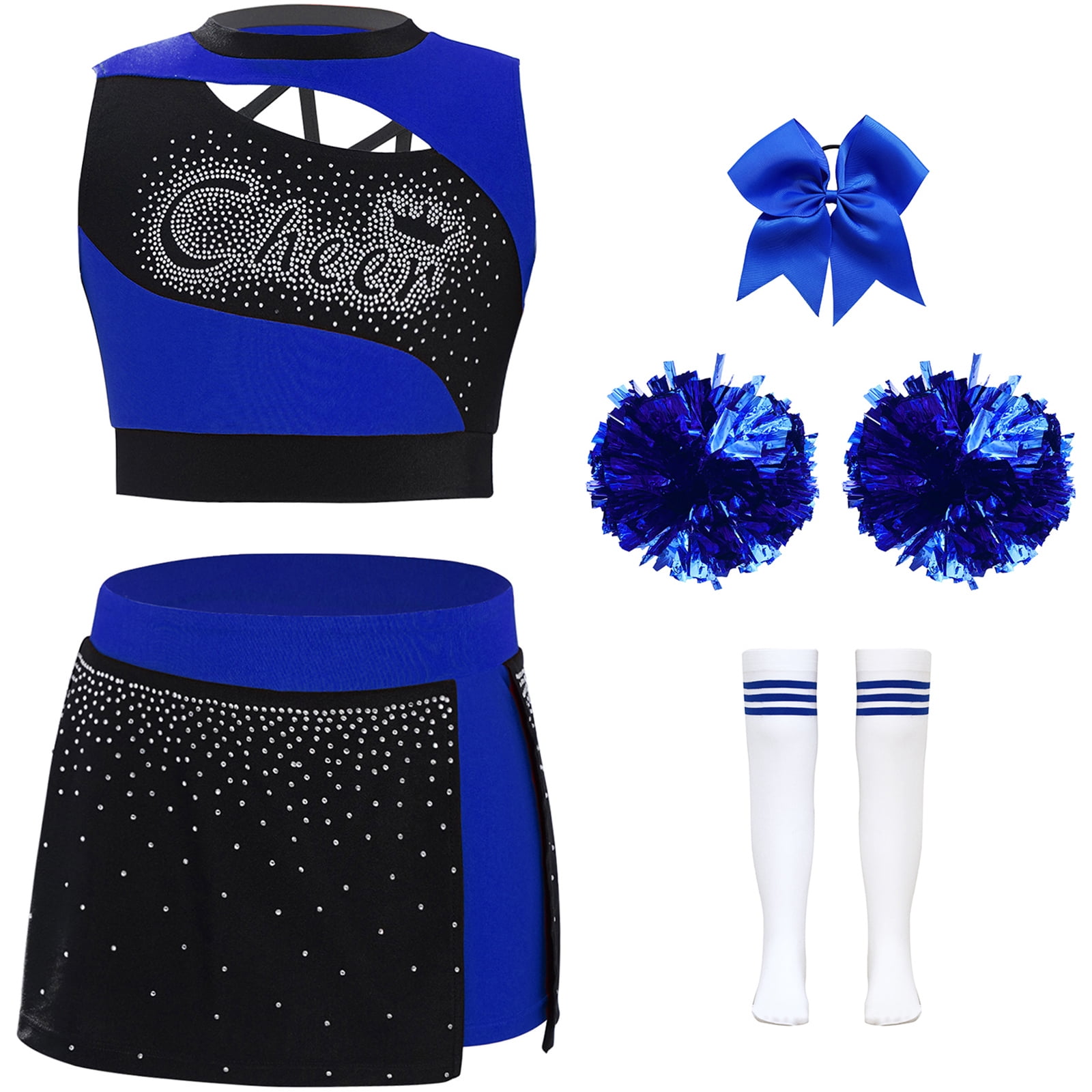 Alvivi Girls 5 Pieces Cheer Leader Outfit Competition Fancy Dress Up ...