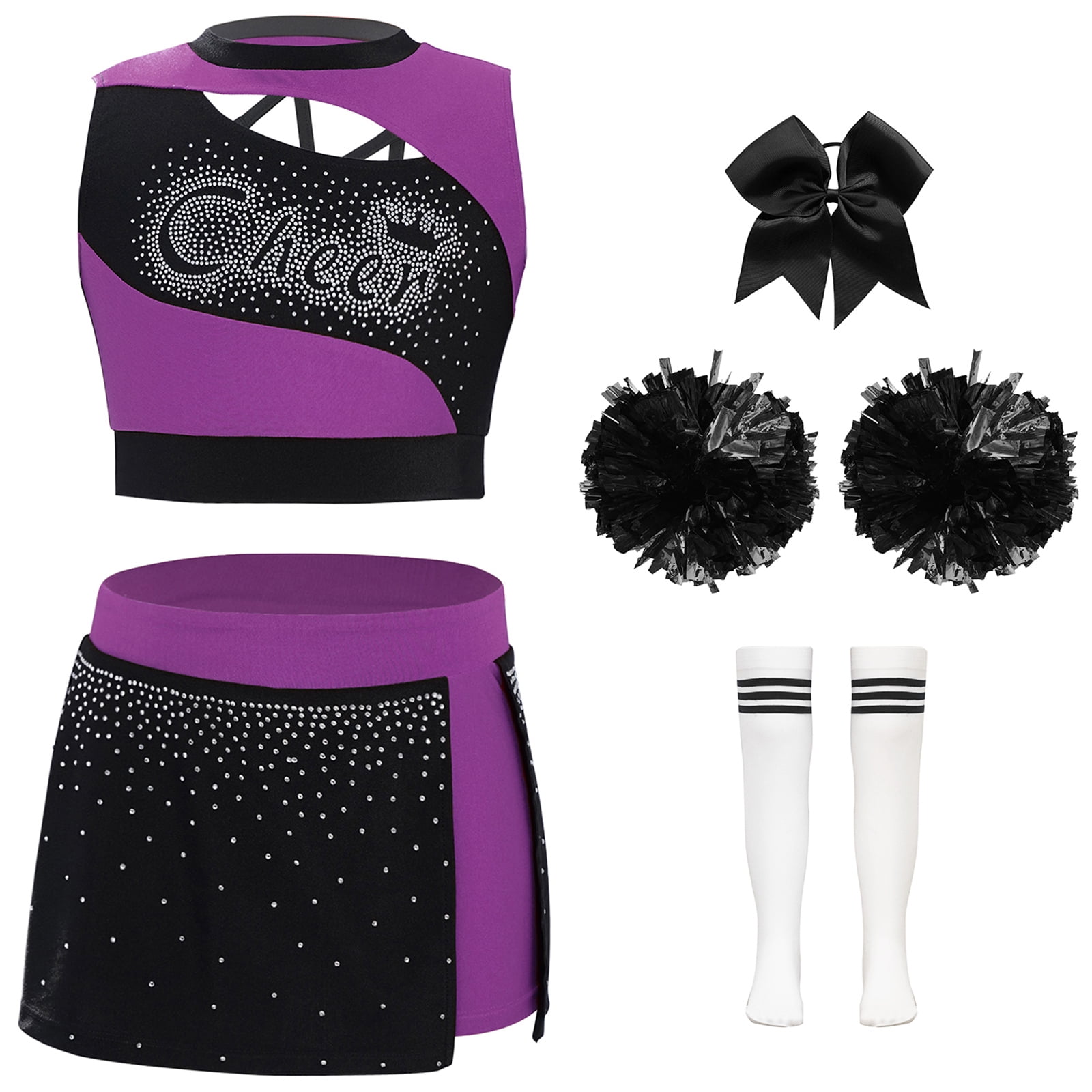 Alvivi Girls 5 Pieces Cheer Leader Outfit Competition Fancy Dress Up ...