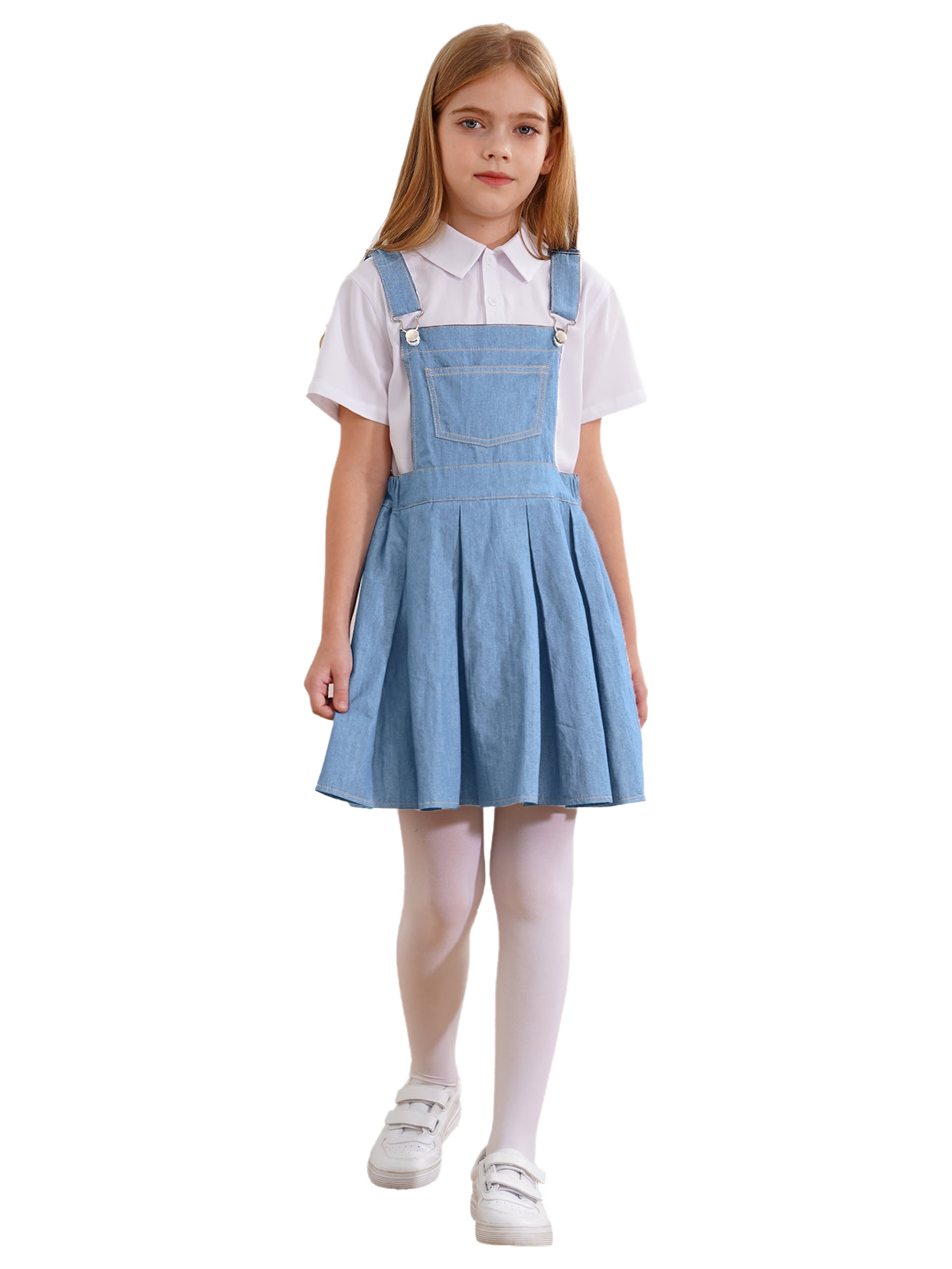 Alvivi Girls Casual Pleated Denim Bib Overalls Dresses School Jumpers ...