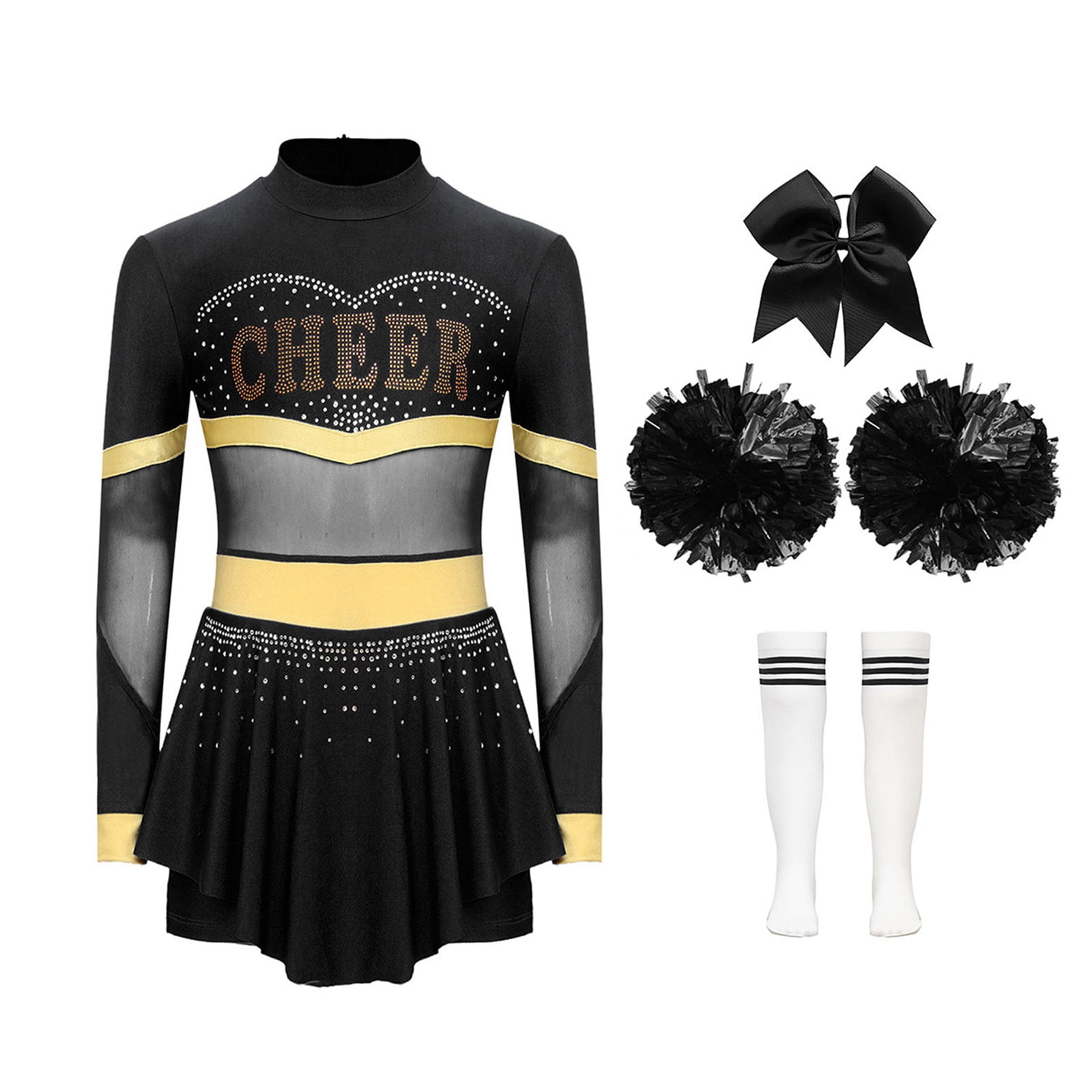 Alvivi Girls Cheer Leader Outfits Cheerleading Uniform Dress with Pom ...