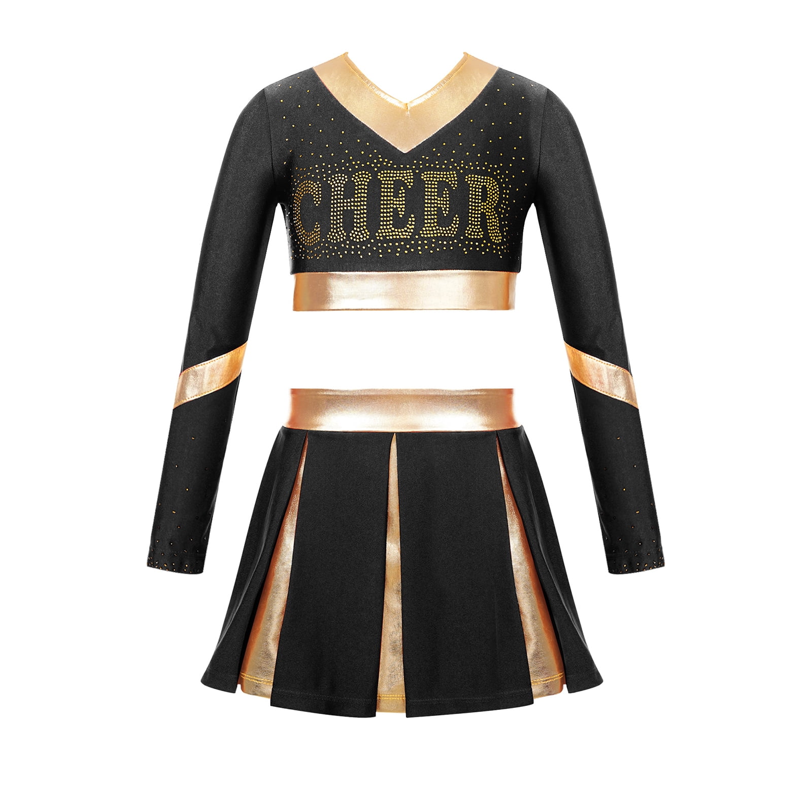 Alvivi Girls Cheer Uniform Long Sleeve Crop Top with Skirt Halloween ...