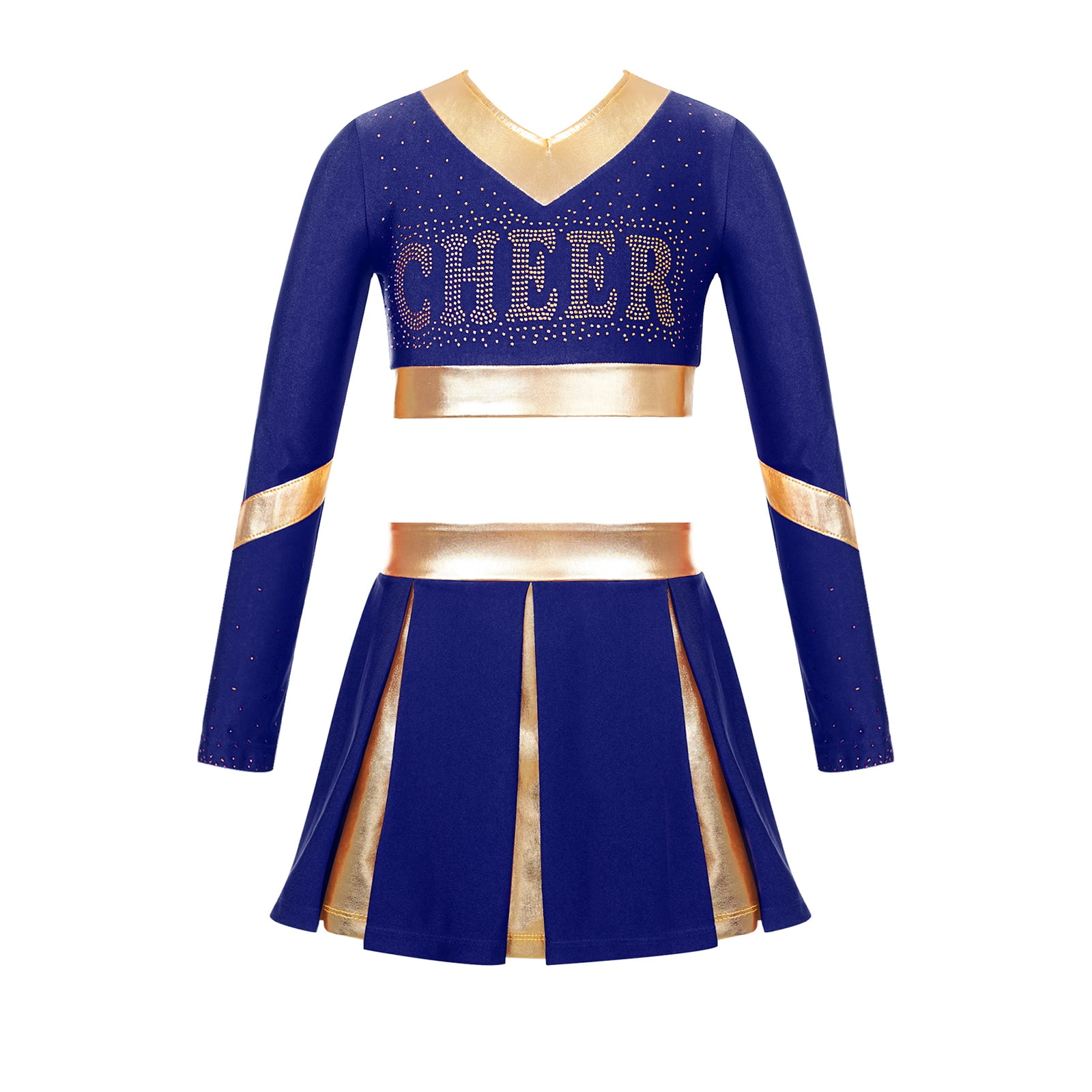 Alvivi Girls Cheer Uniform Long Sleeve Crop Top with Skirt Halloween ...