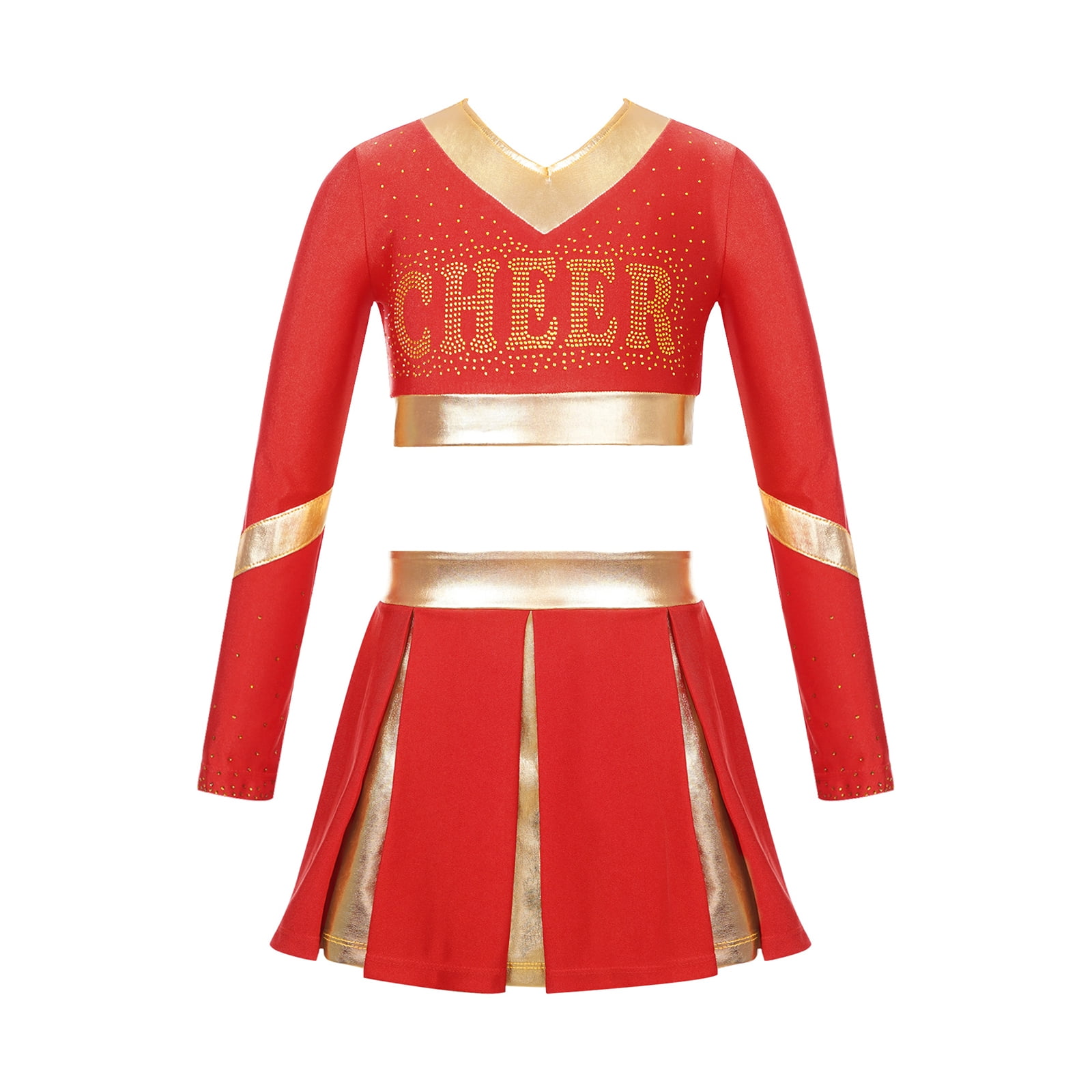 Alvivi Girls Cheer Uniform Long Sleeve Crop Top with Skirt Halloween ...