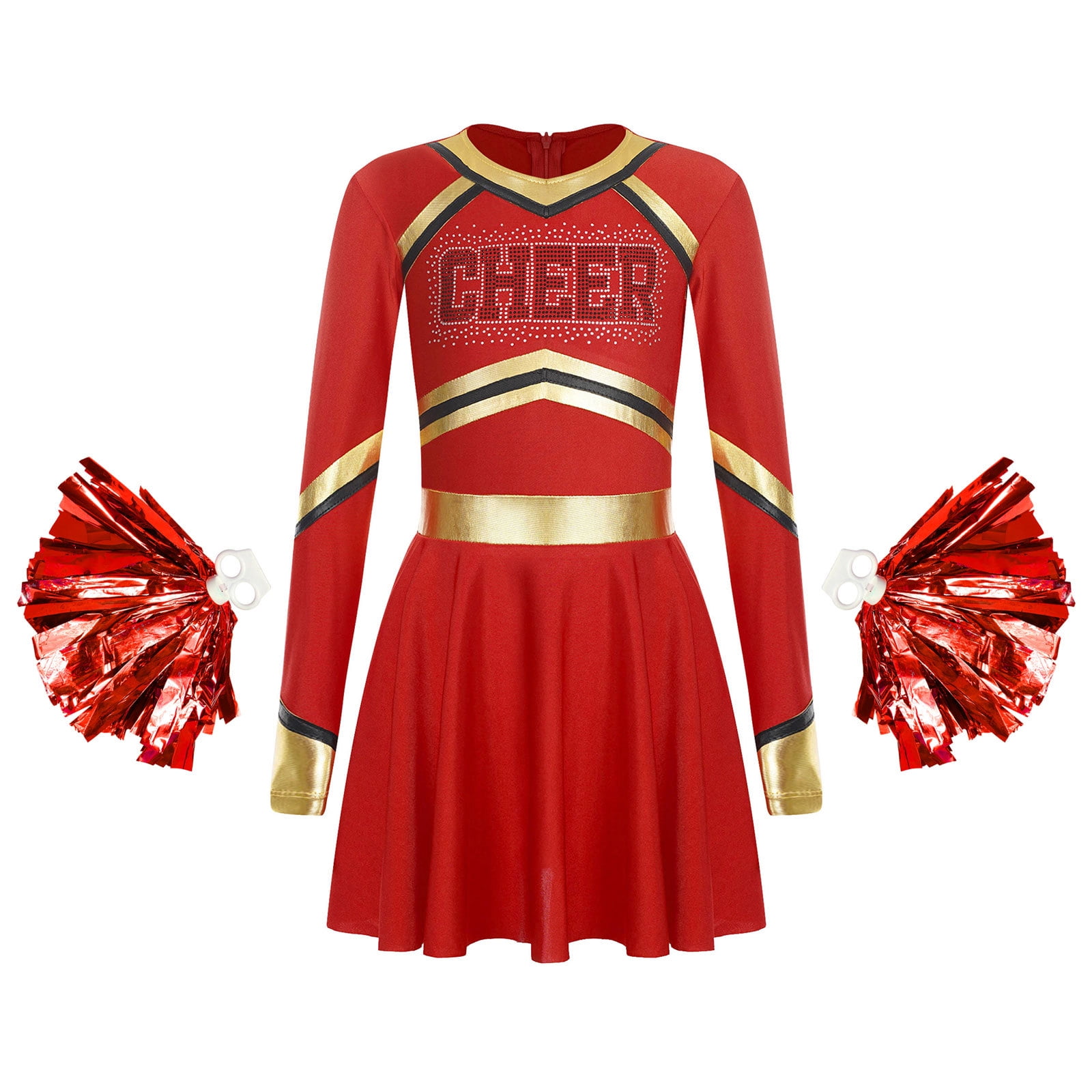 Alvivi Girls Cheerleading Uniform Long Sleeve Letter Print Dress with ...