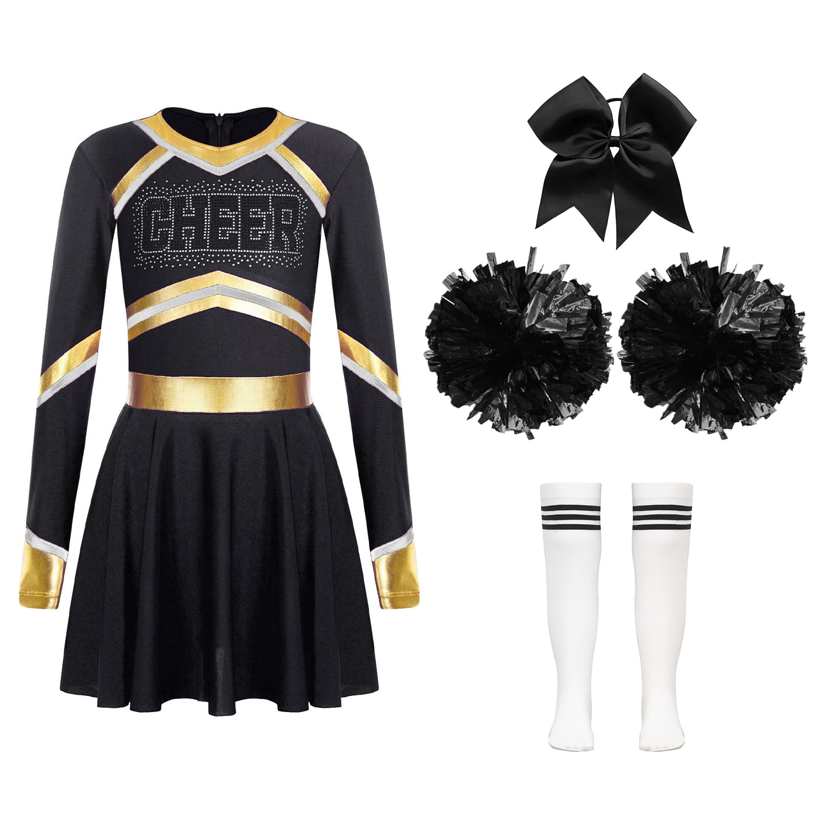 Alvivi Girls Cheerleading Uniform Long Sleeve Letter Print Dress with ...