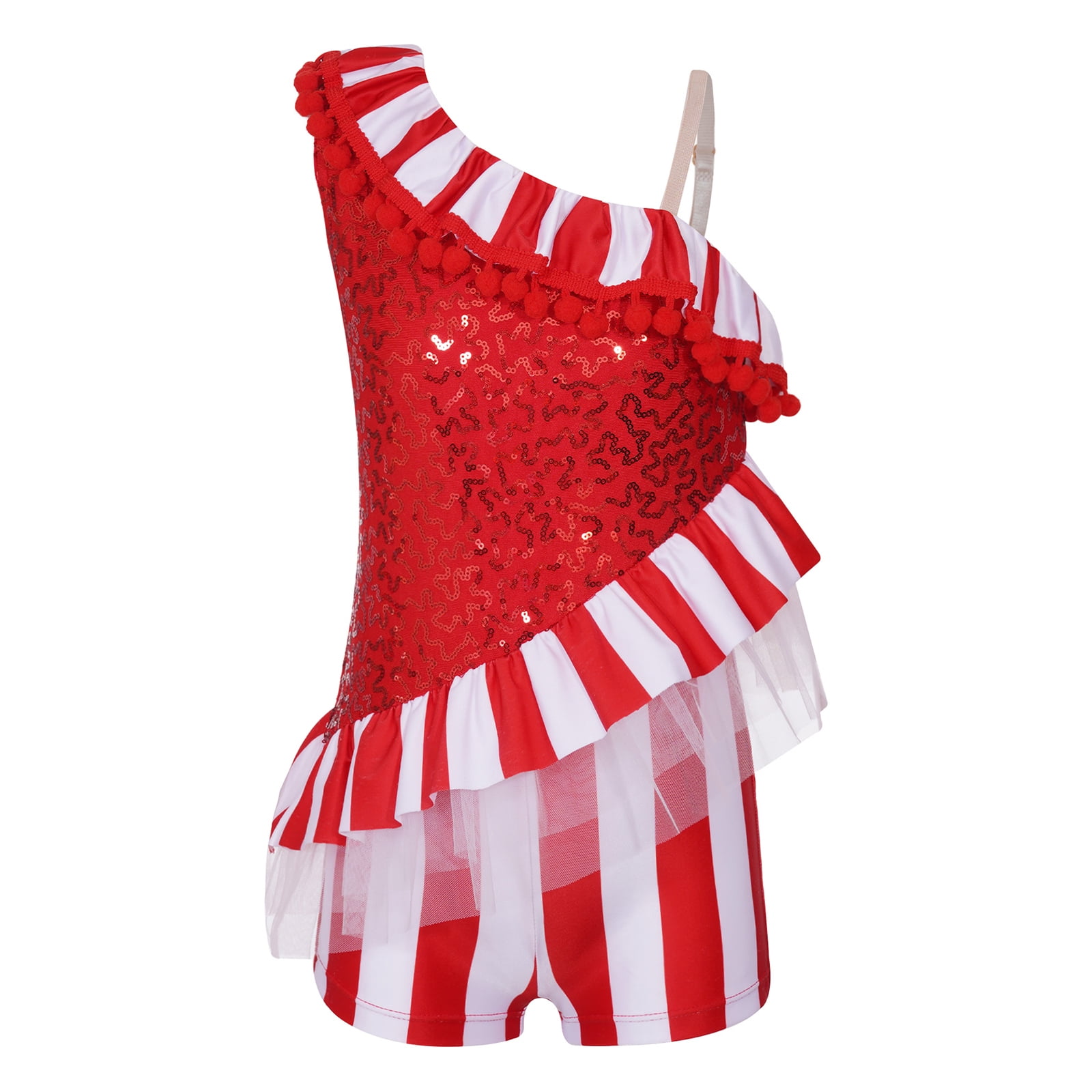 Alvivi Girls Christmas Santa Candy Cane Striped Jumpsuit Dance ...