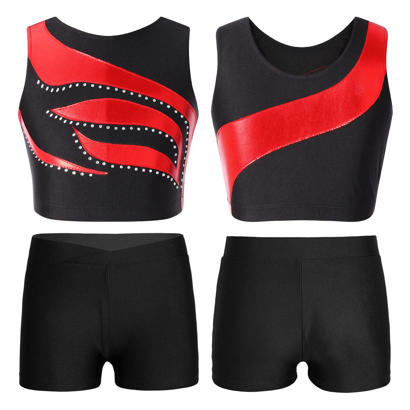 Alvivi Girls Dance Sports Crop Top with Booty Shorts Active Tracksuit ...