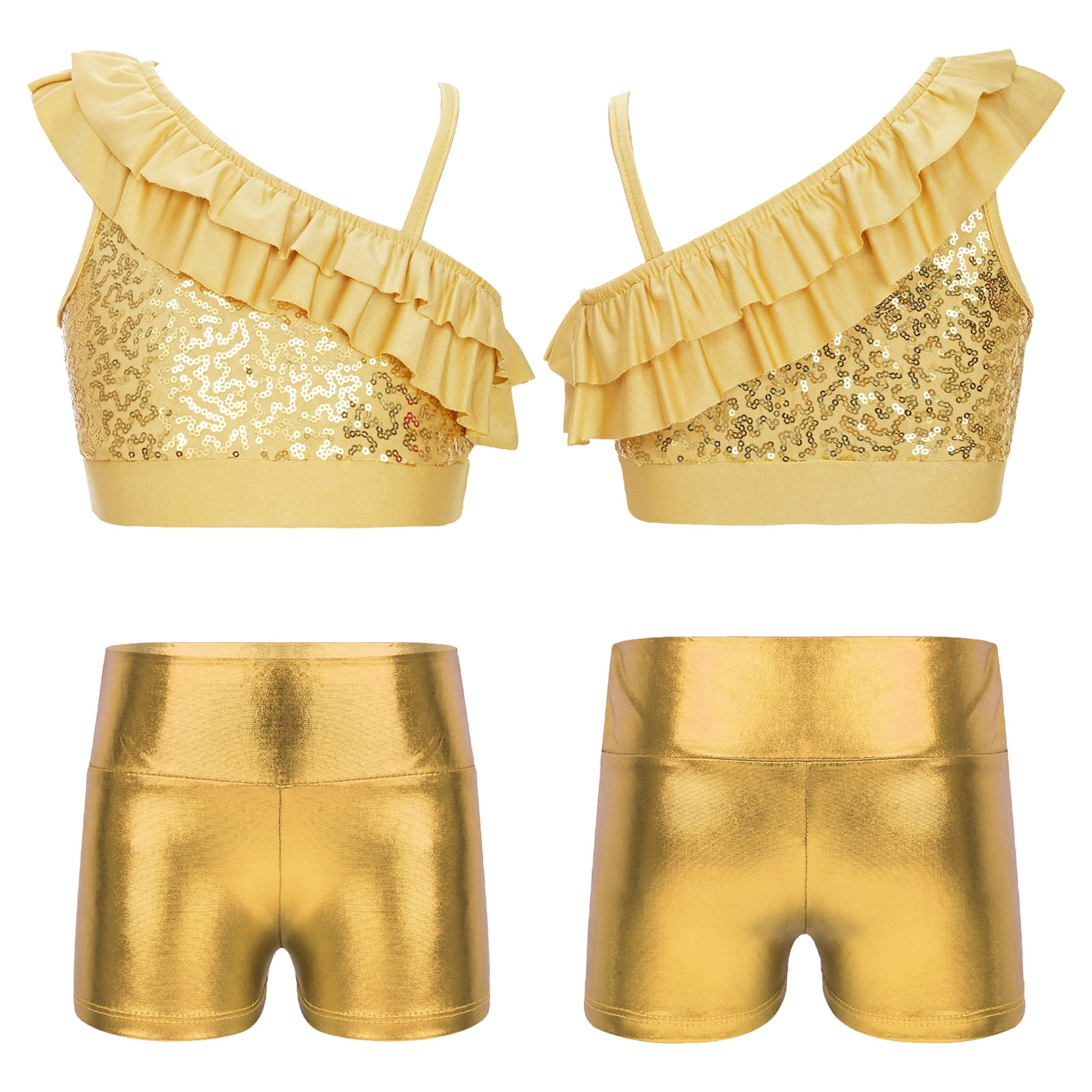 Alvivi Girls Gymnastic Ballet Dance Outfits Sequin Asymmetrical ...