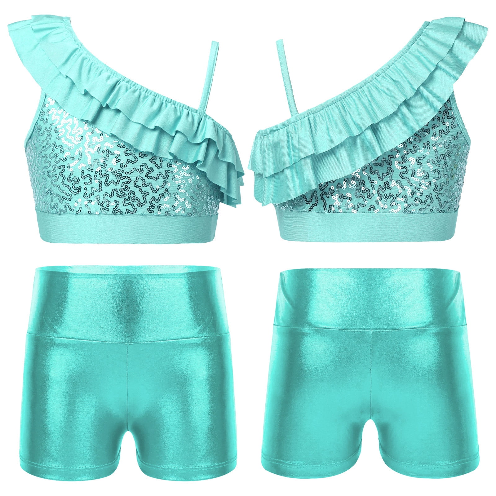 Alvivi Girls Gymnastic Ballet Dance Outfits Sequin Asymmetrical ...