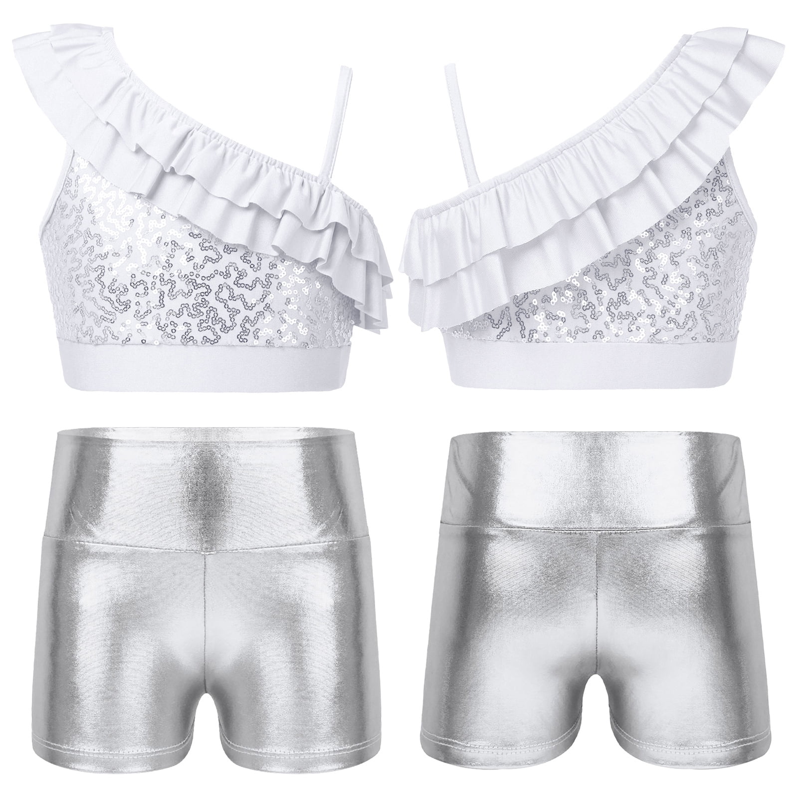 Alvivi Girls Gymnastic Ballet Dance Outfits Sequin Asymmetrical ...