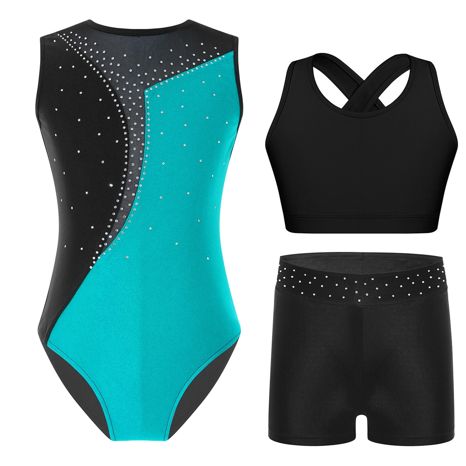 Alvivi Girls Gymnastics Leotard Set 3-Piece Unitards Biketards Outfit ...