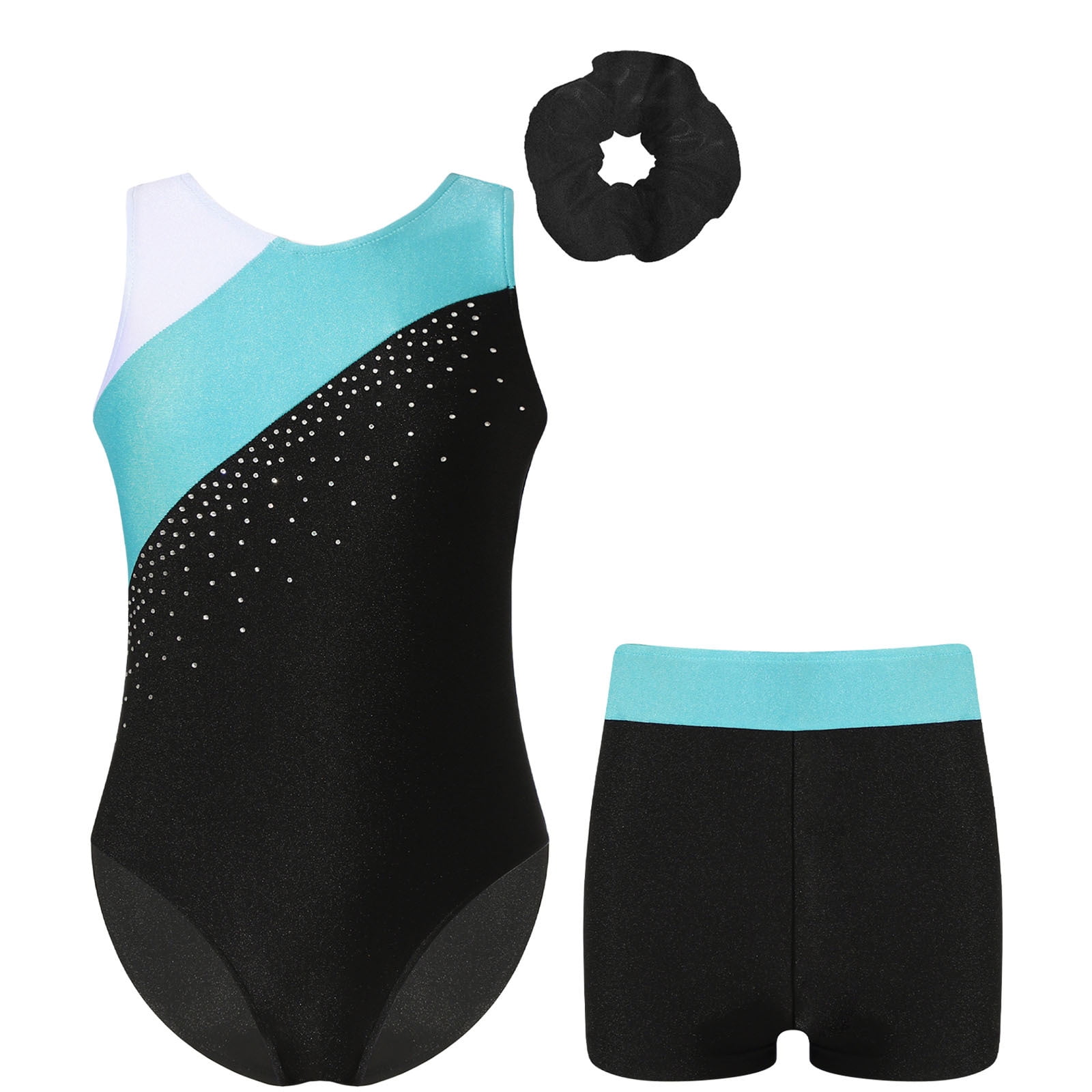 Alvivi Girls Gymnastics Leotards with Shorts Set Shiny Patchwork ...