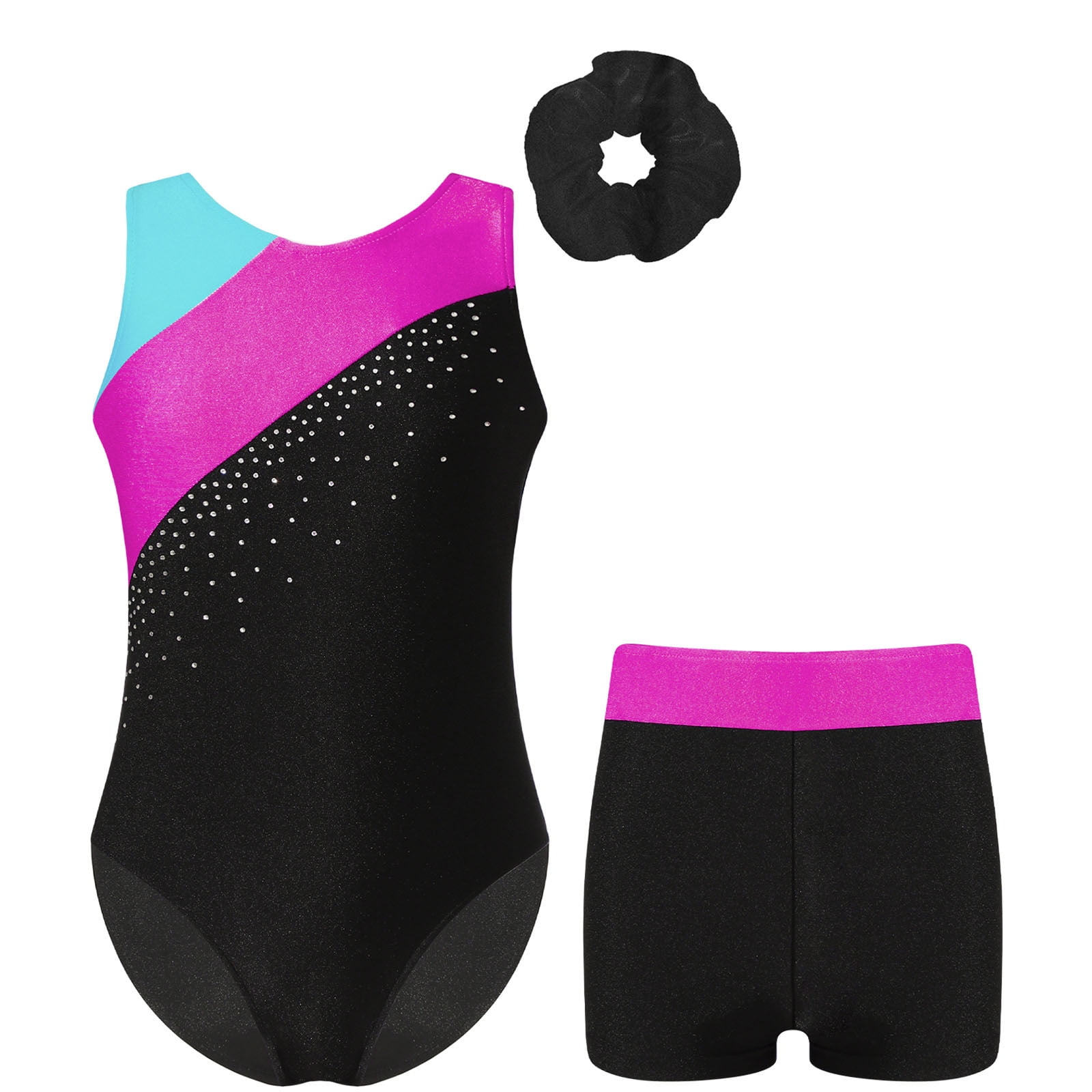 Alvivi Girls Gymnastics Leotards with Shorts Set Shiny Patchwork ...