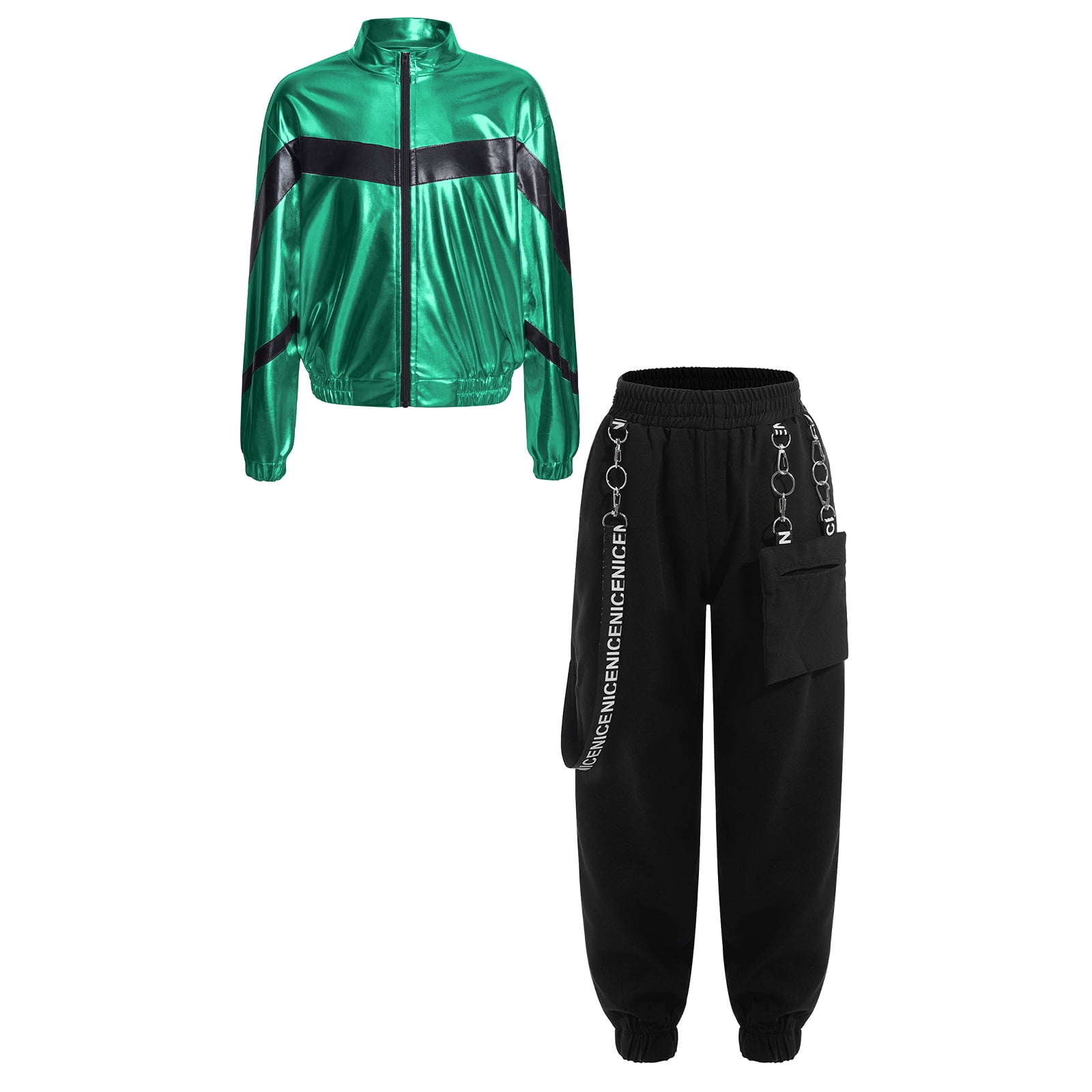 Alvivi Girls Hip Hop Jazz Disco Dance Performance Outfits Metallic ...