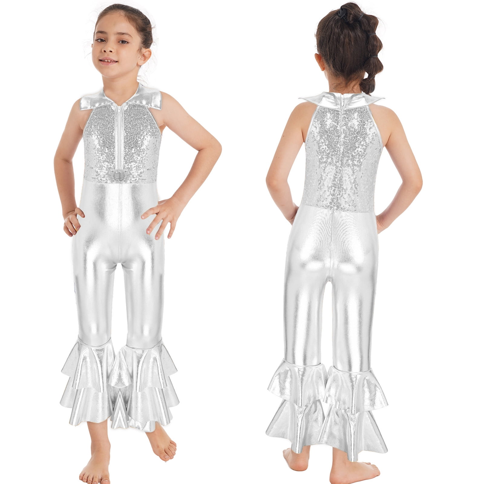 Alvivi Girls Kids Shiny Sequins Bell-bottom Jumpsuit Pants One Piece ...