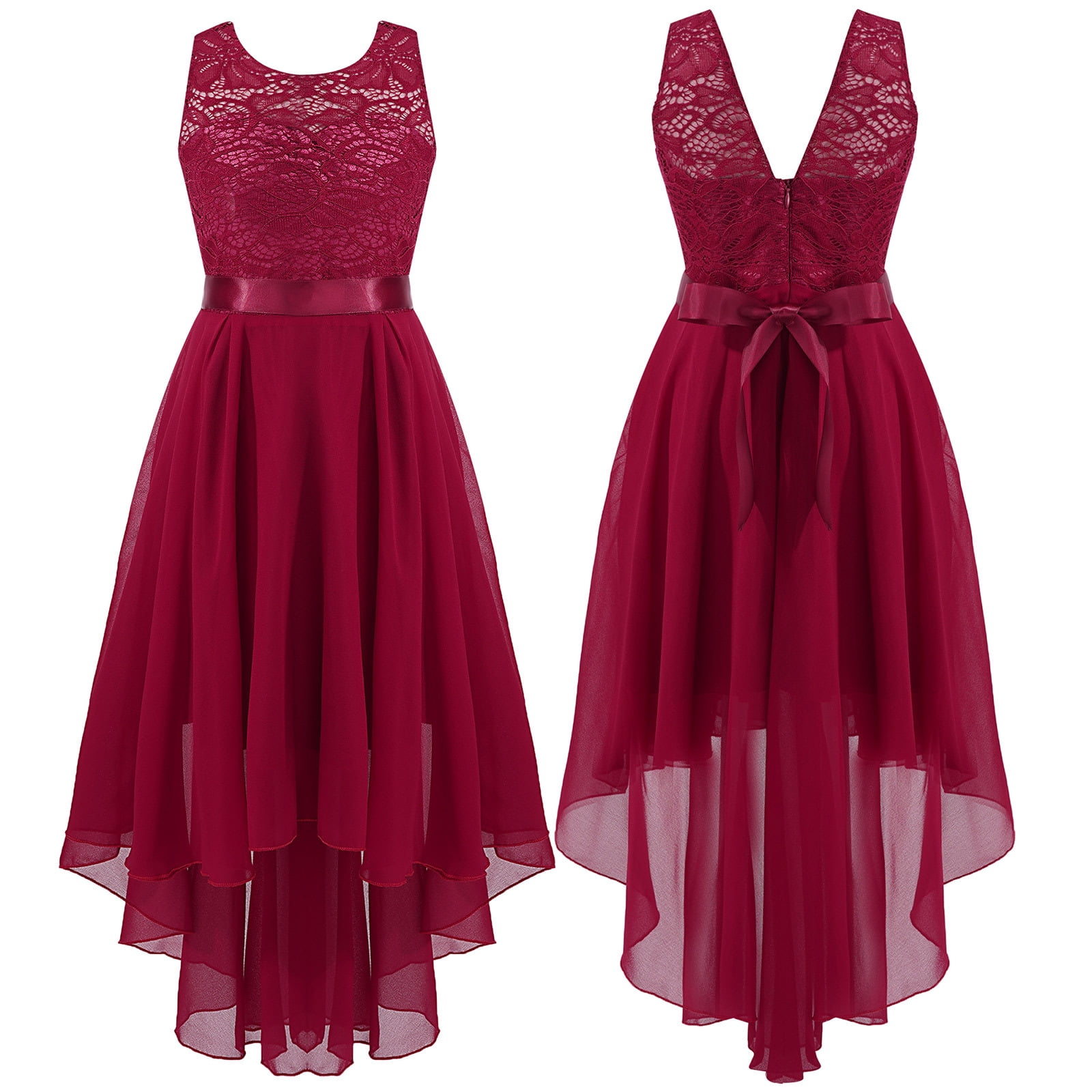 Alvivi Girls Lace Floral Dress High Low Pendulum Chiffon Gown Wedding ...