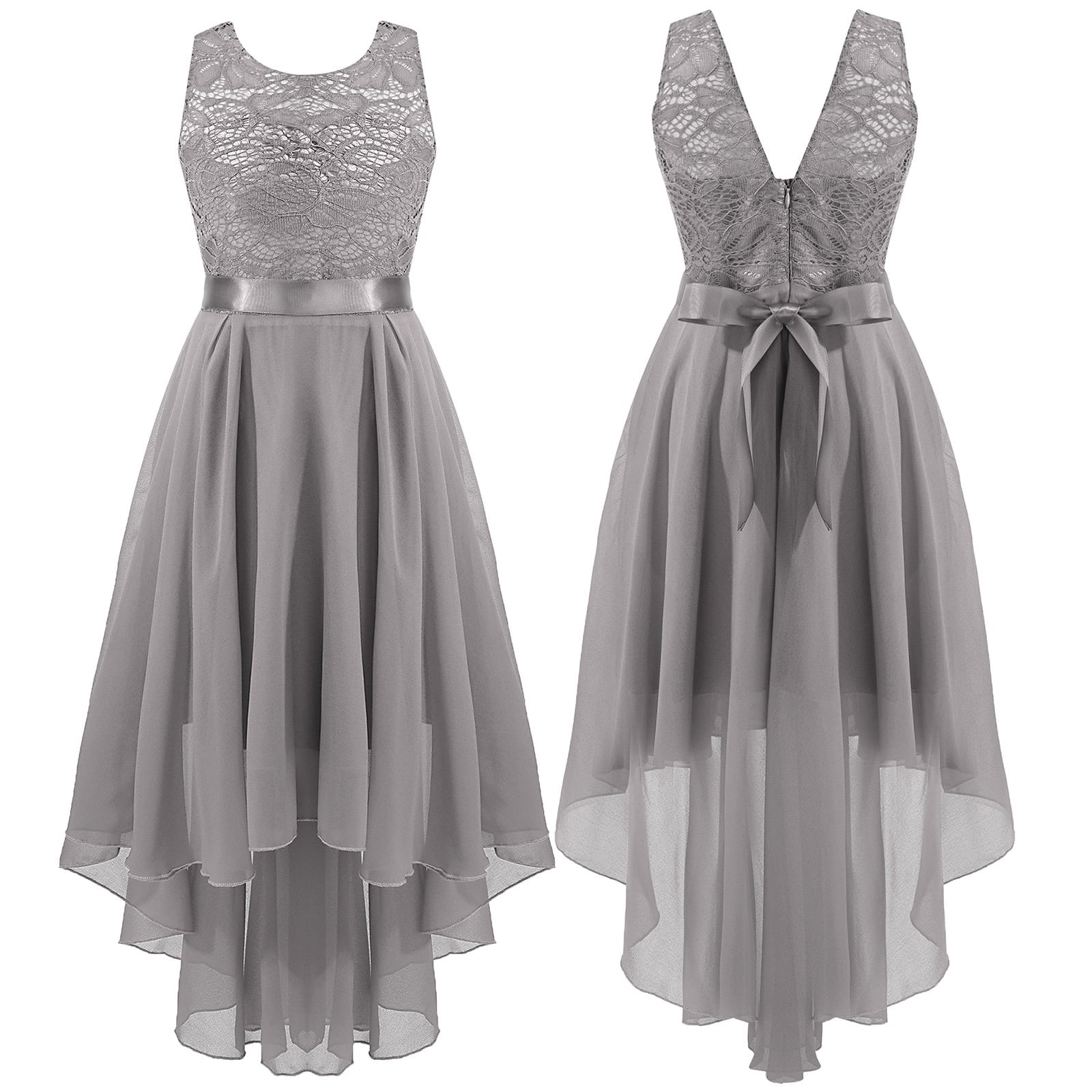 Alvivi Girls Lace Floral Dress High Low Pendulum Chiffon Gown Wedding ...