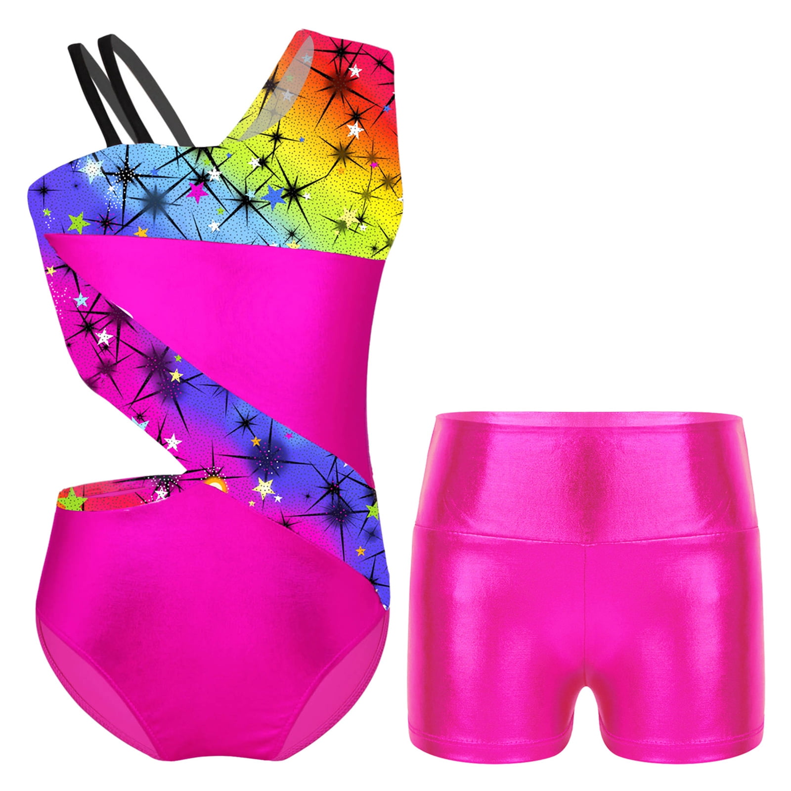 Alvivi Girls Leotard 2 Piece Asymmetrical Shoulder Straps Sports Dance ...