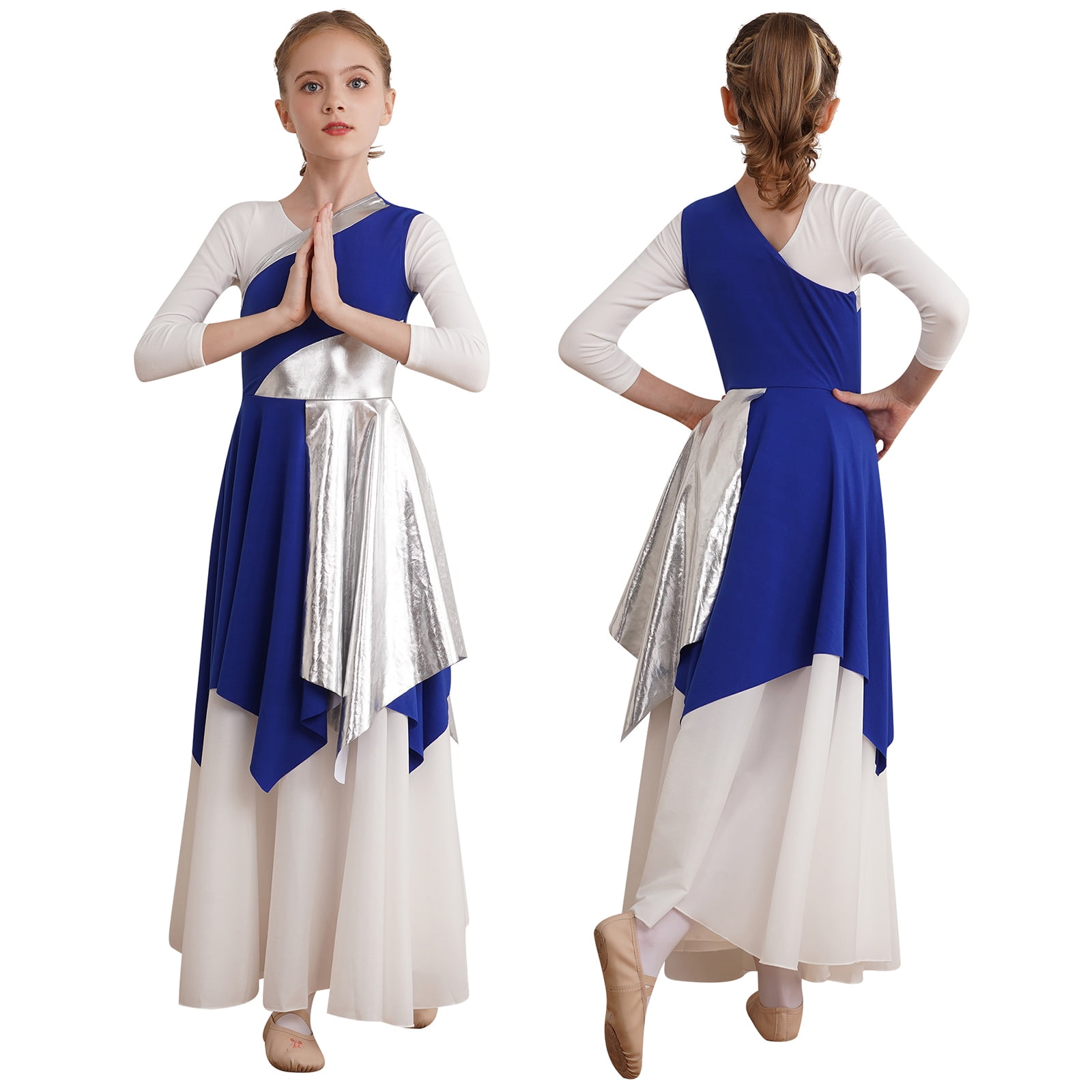 Alvivi Girls Metallic Color Block Liturgical Praise Dance Dress Worship Lyrical Gowns Church ...