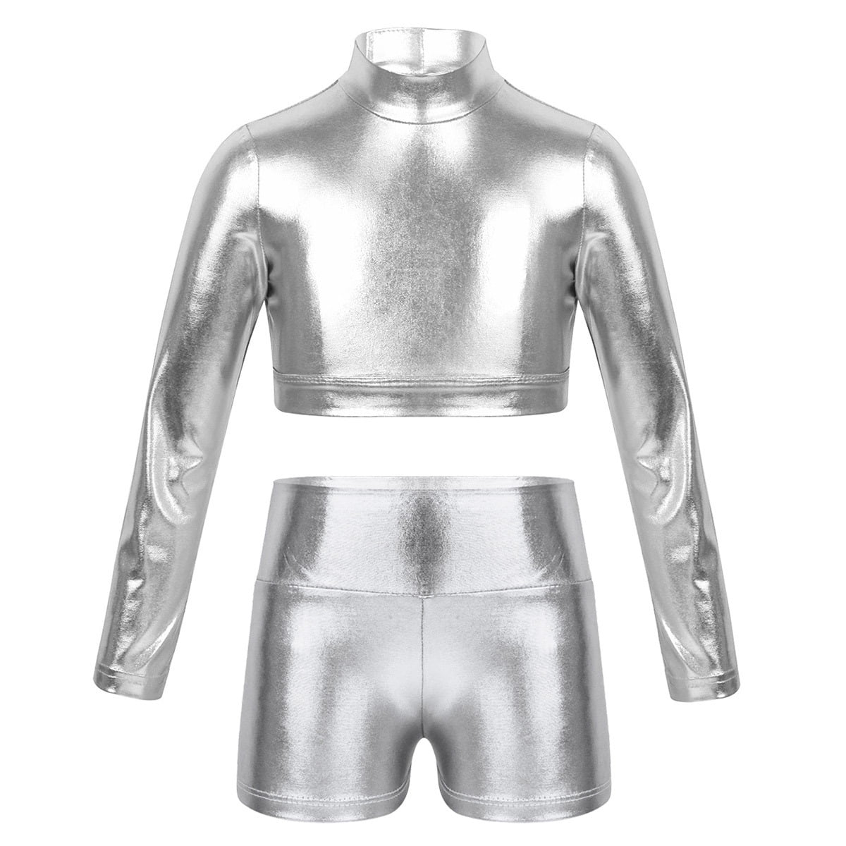Alvivi Girls Metallic Gymnastic Sport Tracksuit Long Sleeve Crop Top ...