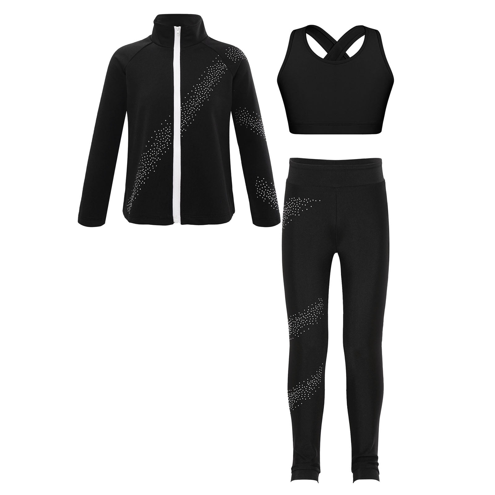 Alvivi Girls Rhinestones Ice Skating Dance Gymnastics Tracksuit Jacket ...