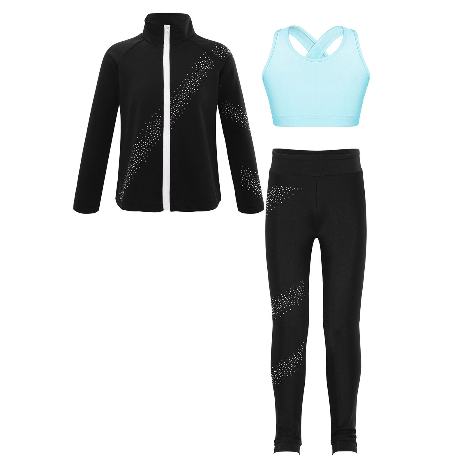 Alvivi Girls Rhinestones Ice Skating Dance Gymnastics Tracksuit Jacket ...