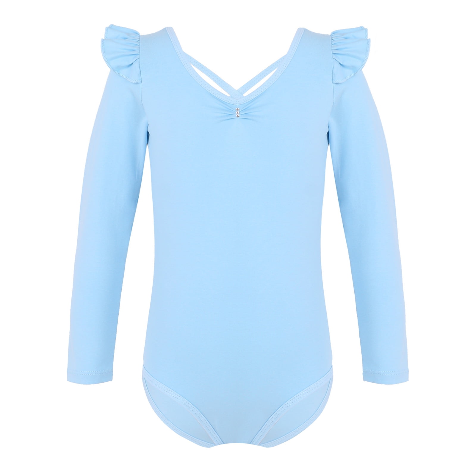 Alvivi Girls Ruffle Shoulder Ballet Dance Gym Leotard One Piece Long ...