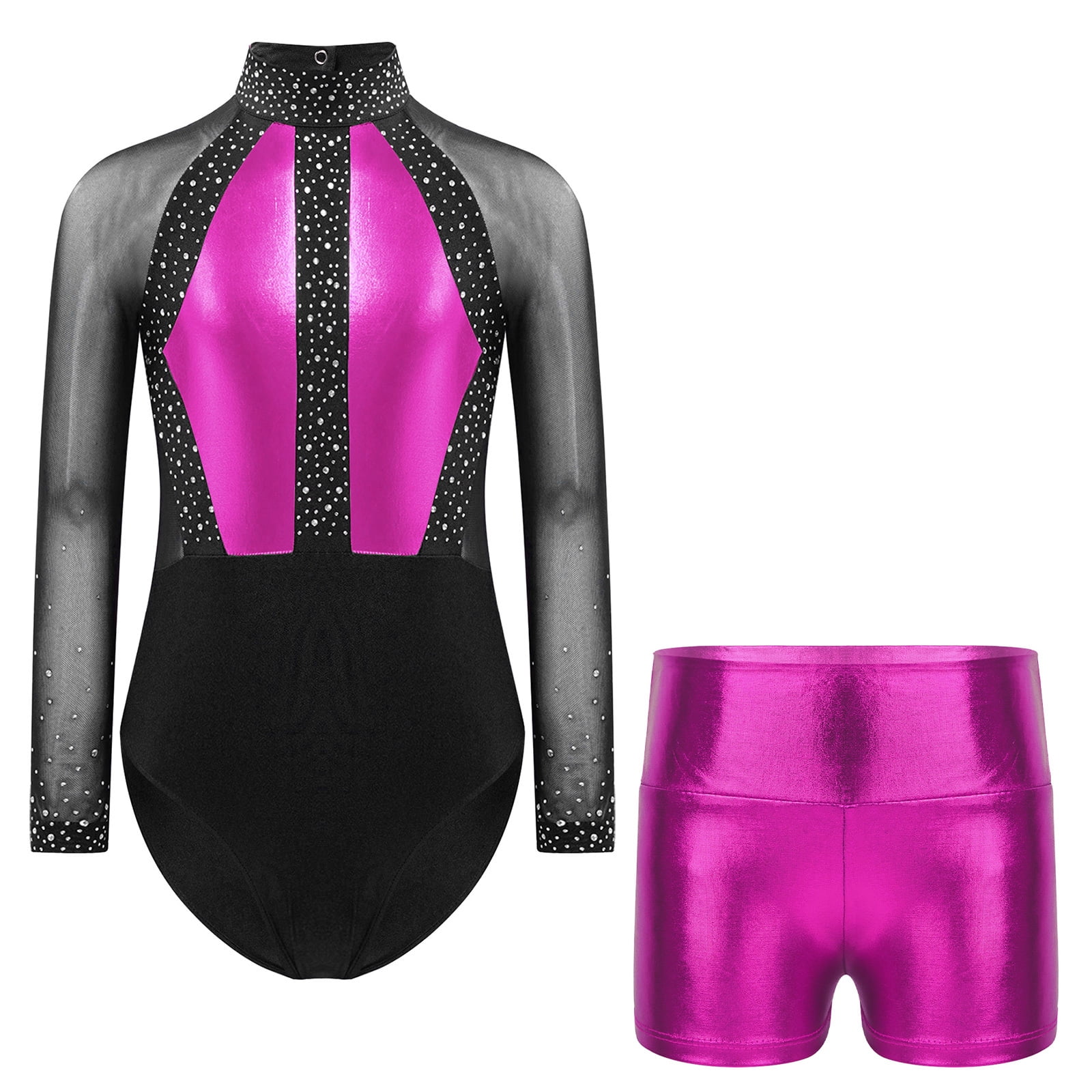 Alvivi Girls Sheer Mesh Long Sleeve Bodysuit Ballet Gymnastics Leotards ...