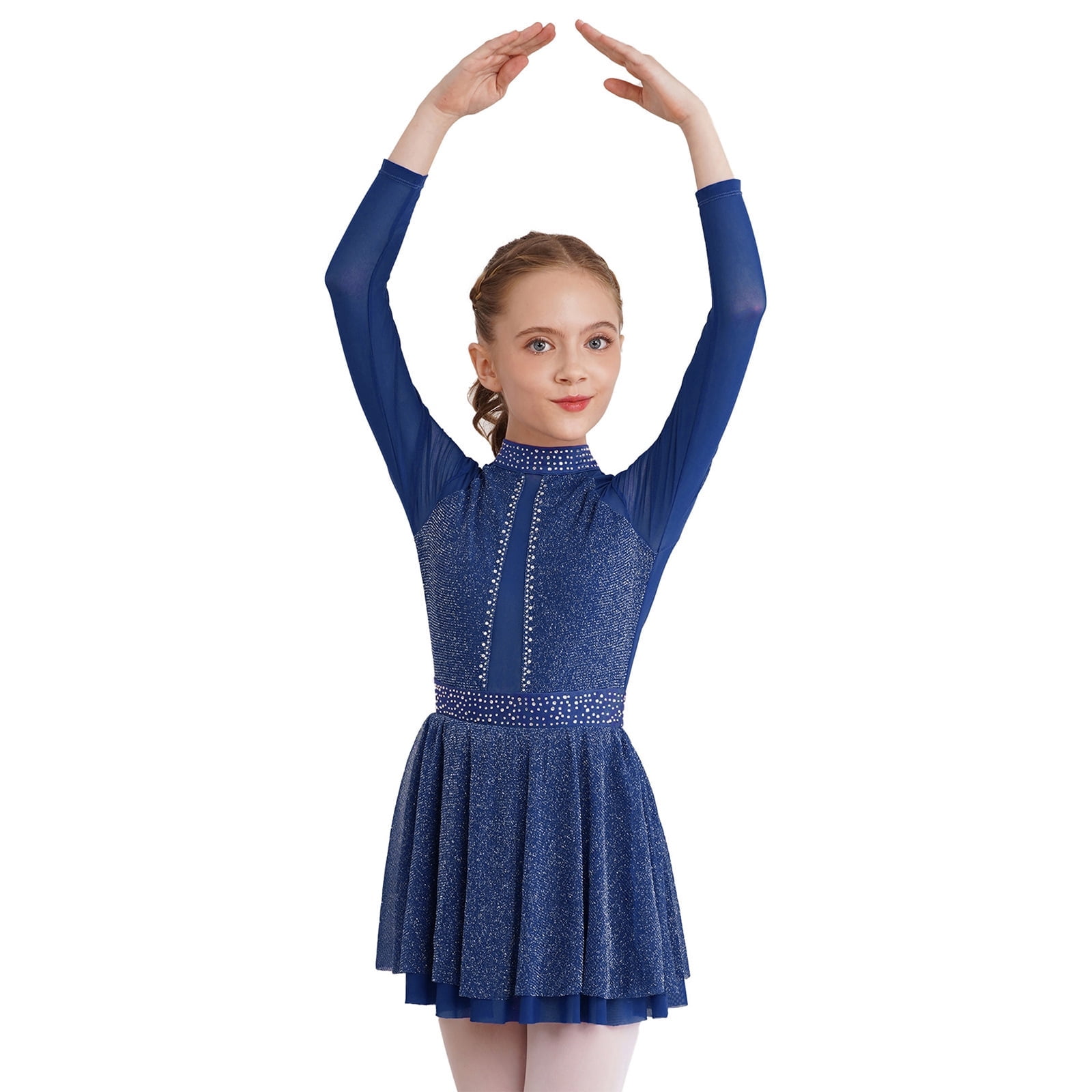 Alvivi Girls Shiny Diamond Hollow Back Figure Ice Skating Dress Long