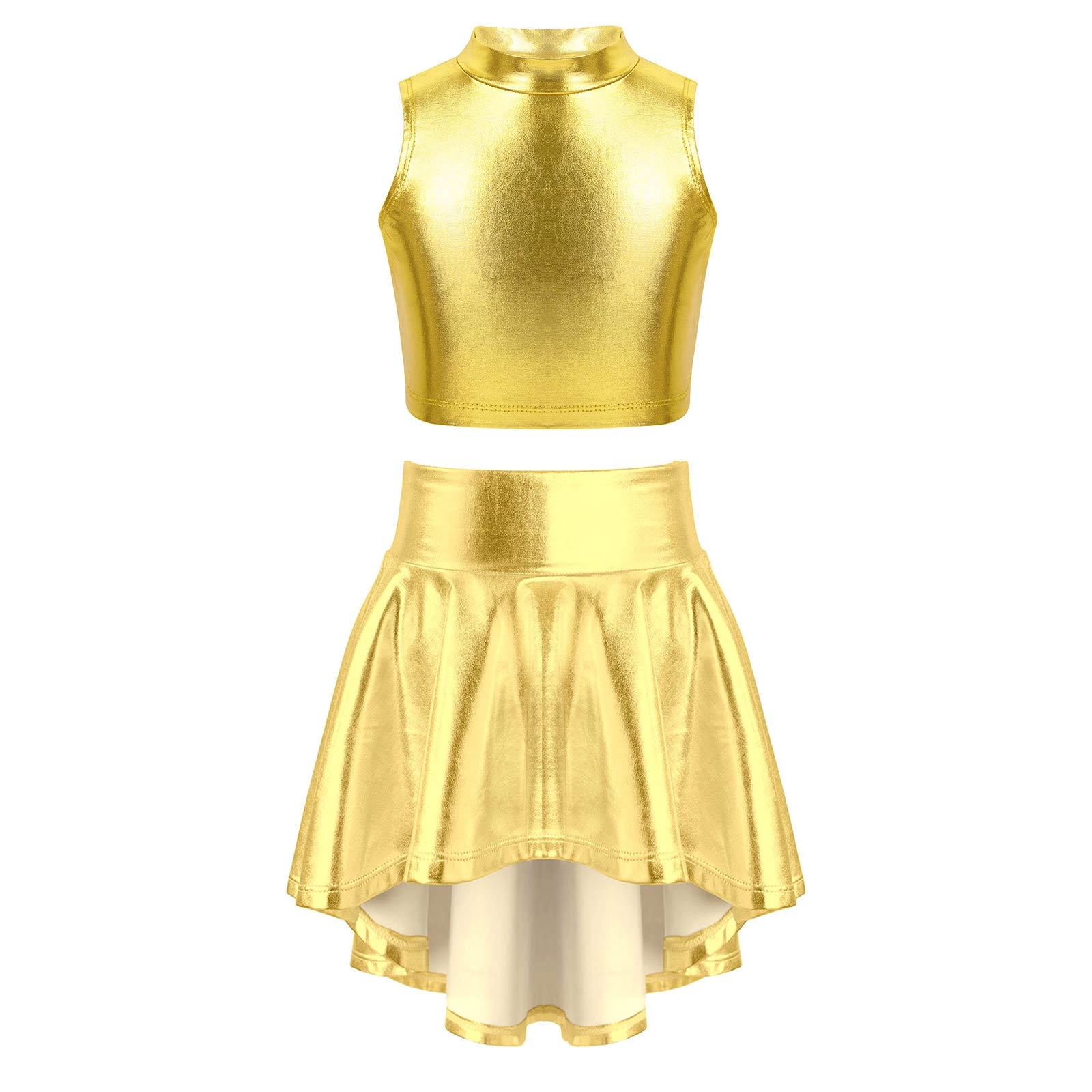 Alvivi Girls Shiny Metallic Crop Tank Top with Pleated Skirt Ballet ...