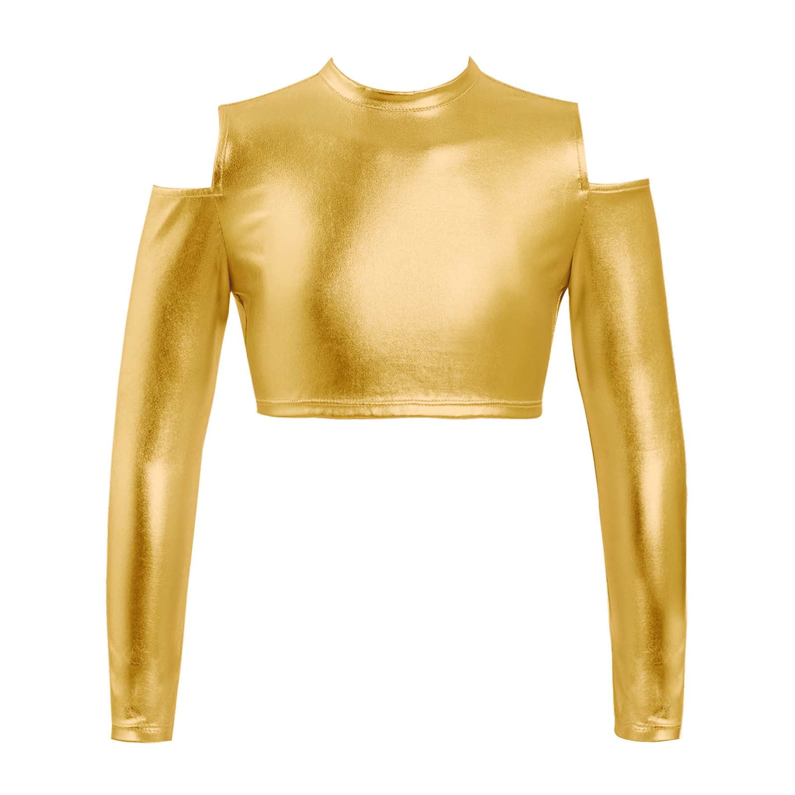 Alvivi Girls Shiny Metallic Dance Crop Top Long Sleeve Tank Top for ...