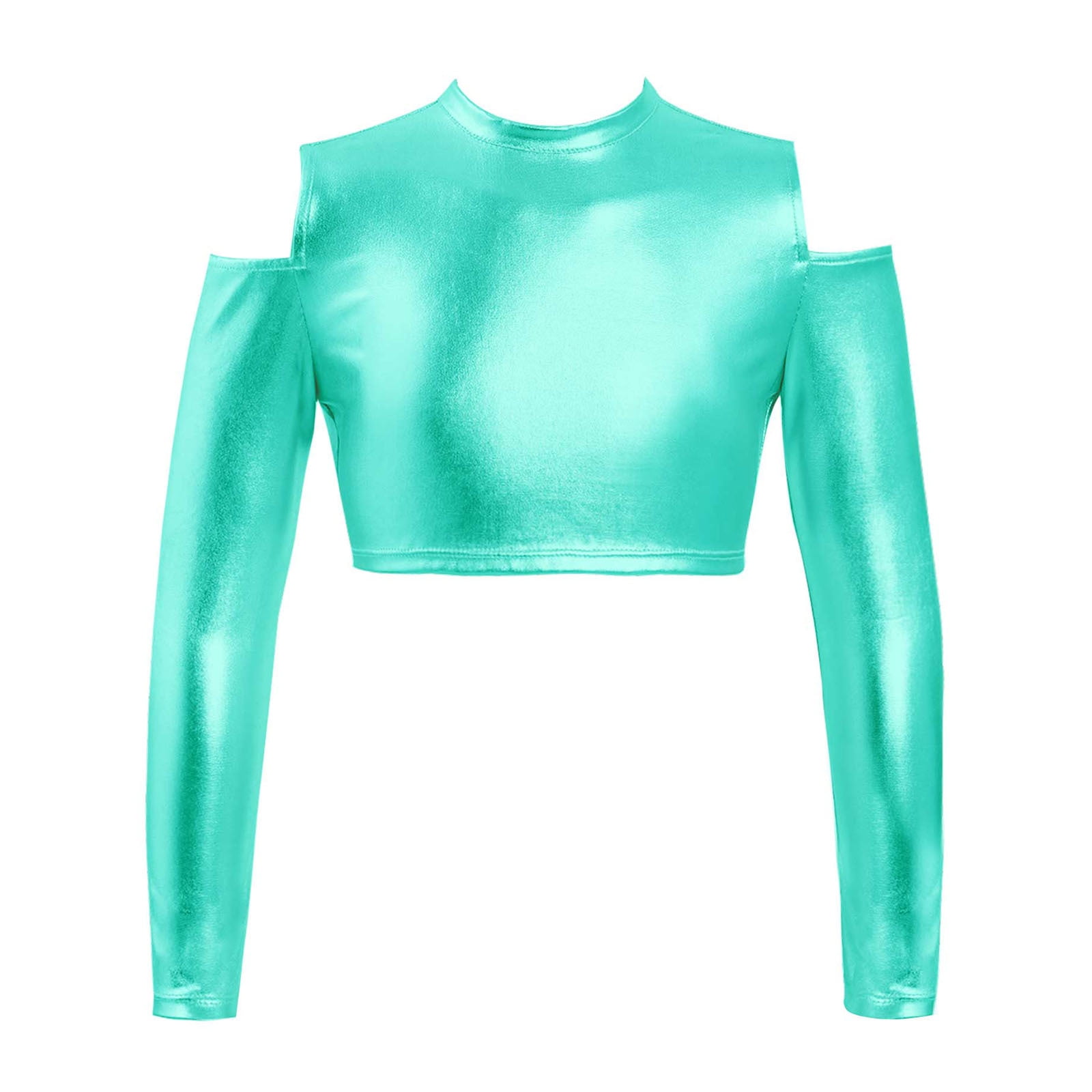Alvivi Girls Shiny Metallic Dance Crop Top Long Sleeve Tank Top for ...