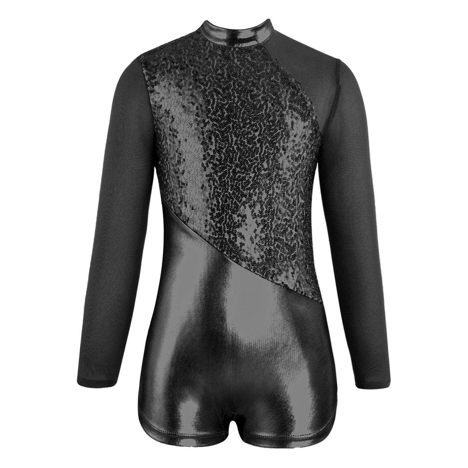 Alvivi Girls Shiny Metallic Gymnastic Ballet Leotard Long Sleeve Mesh ...
