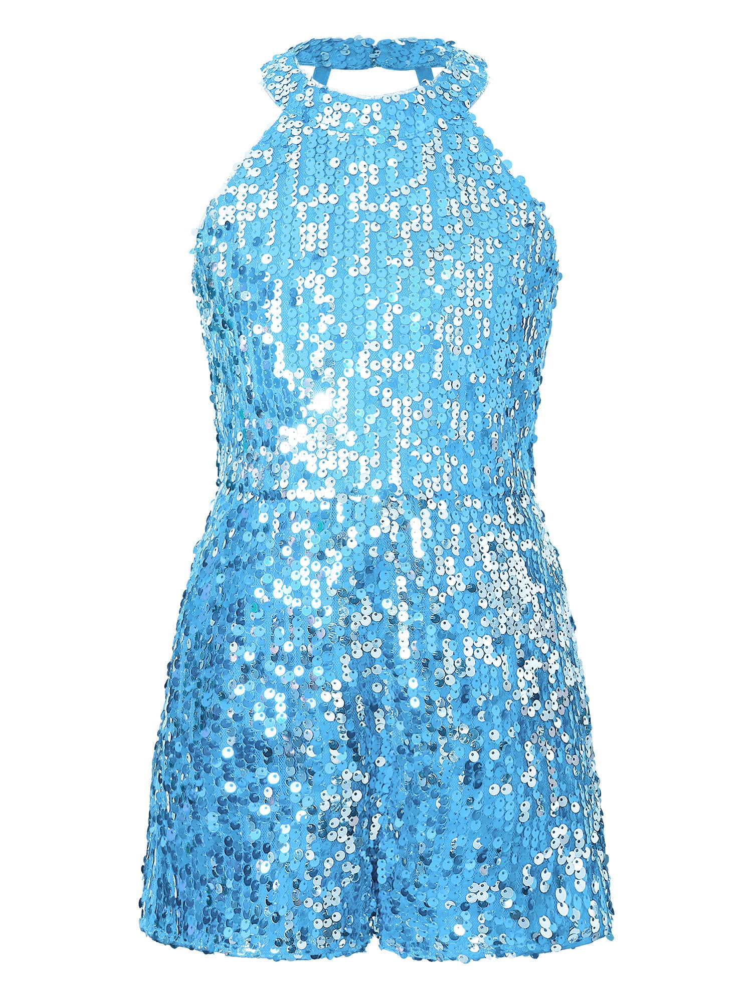 Alvivi Girls Shiny Sequin Dance Leotard Halter Neck Pageant Birthday ...