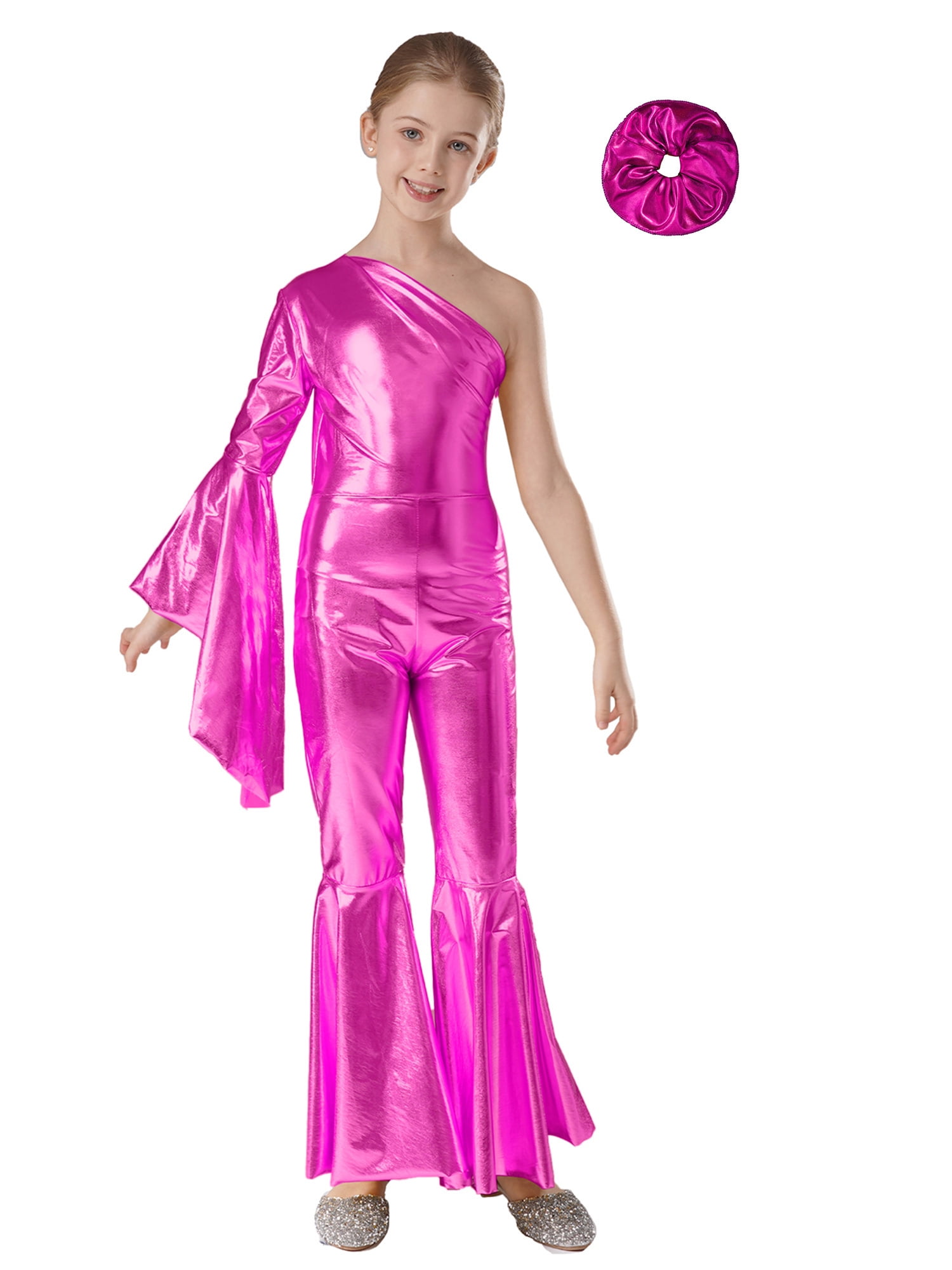 Alvivi Girls Shiny Sequin Dance Romper Leotard Flare Bell Bottom One ...