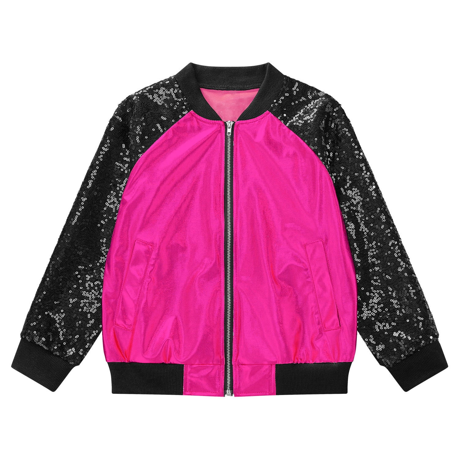 Alvivi Girls Shiny Sequins Jacket Kids Stylish Lightweight Flight Jacket Zip Up Bomber Jacket ...